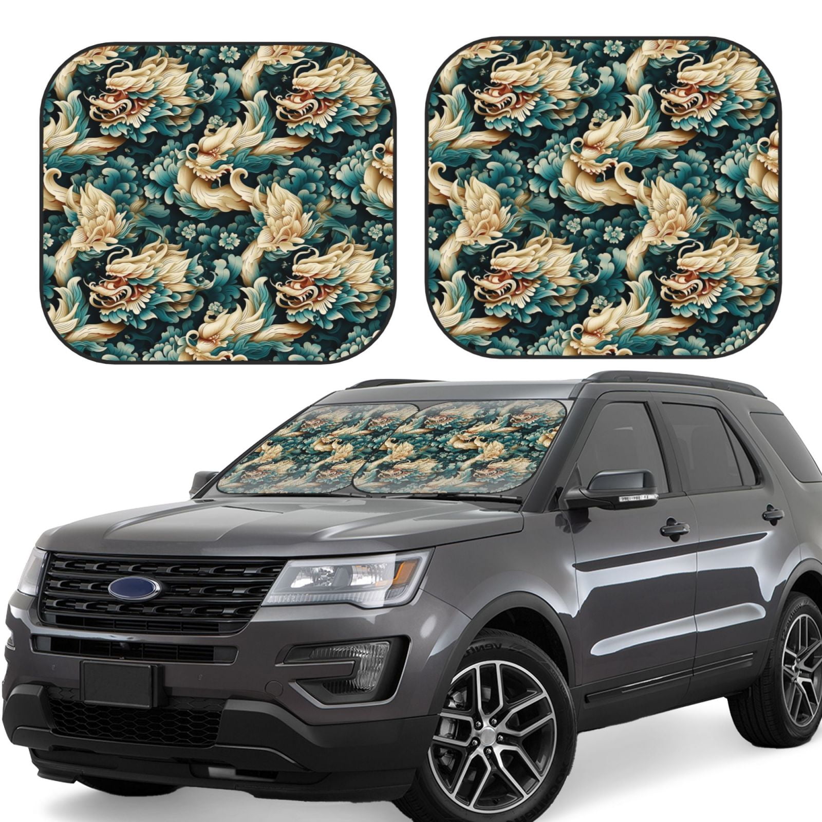 Windshield Sun Shade, Traditional Clouds Dragon Foldable Car Sun Shade ...