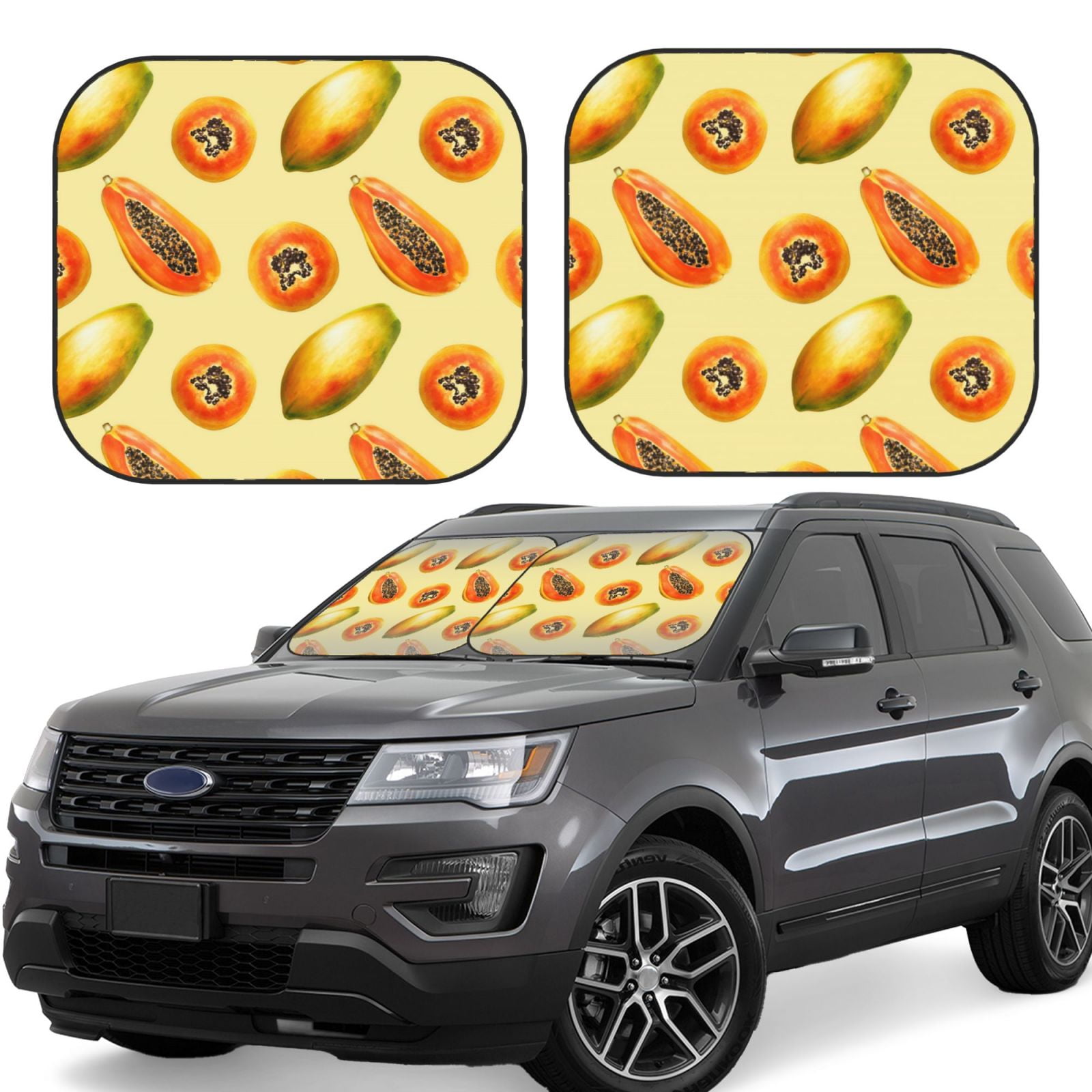 Windshield Sun Shade, Tropical Papaya Fruit 2-Piece Foldablecar ...