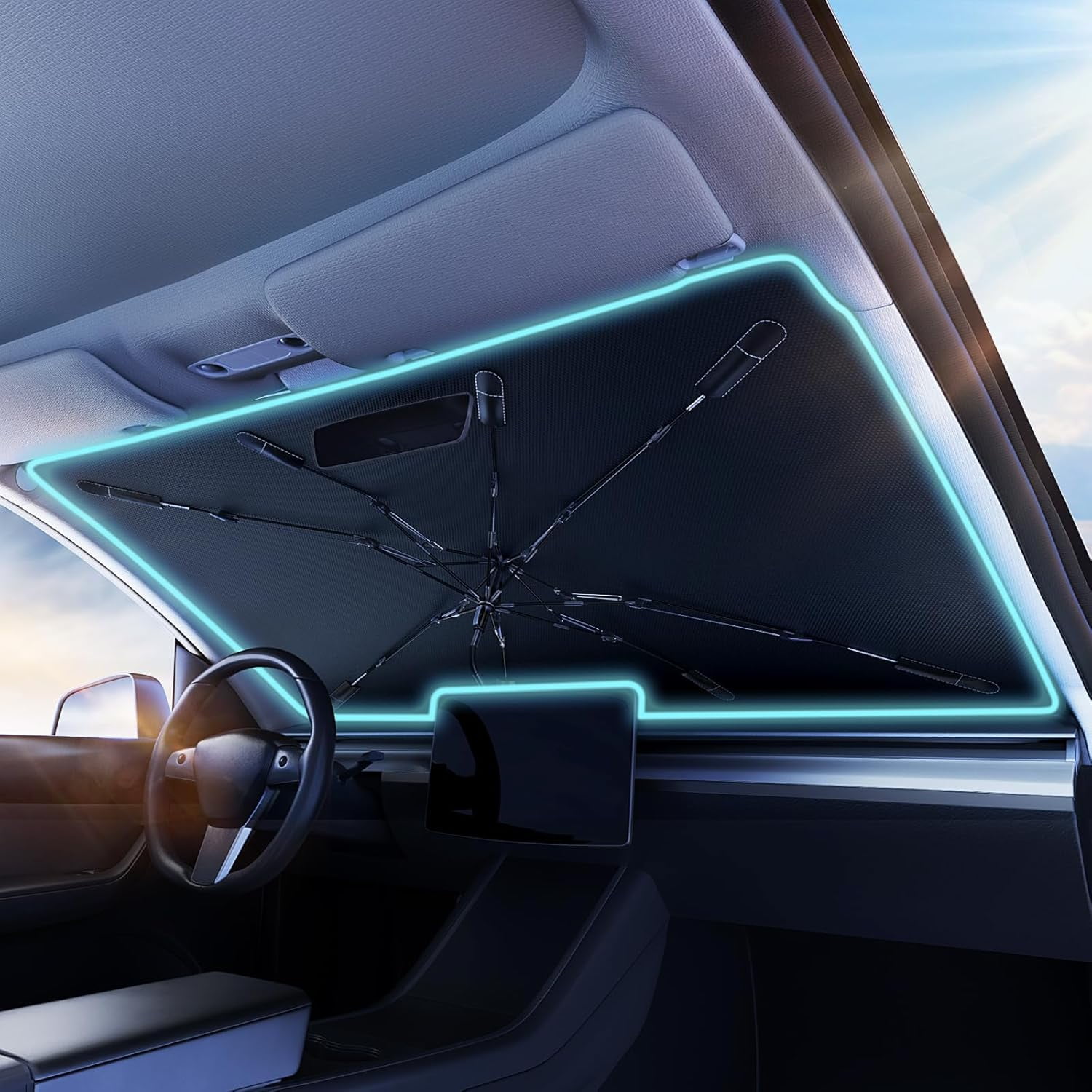 Windshield Sun Shade Umbrella - [Vinyl Coating Heat Shield] Protect Car ...