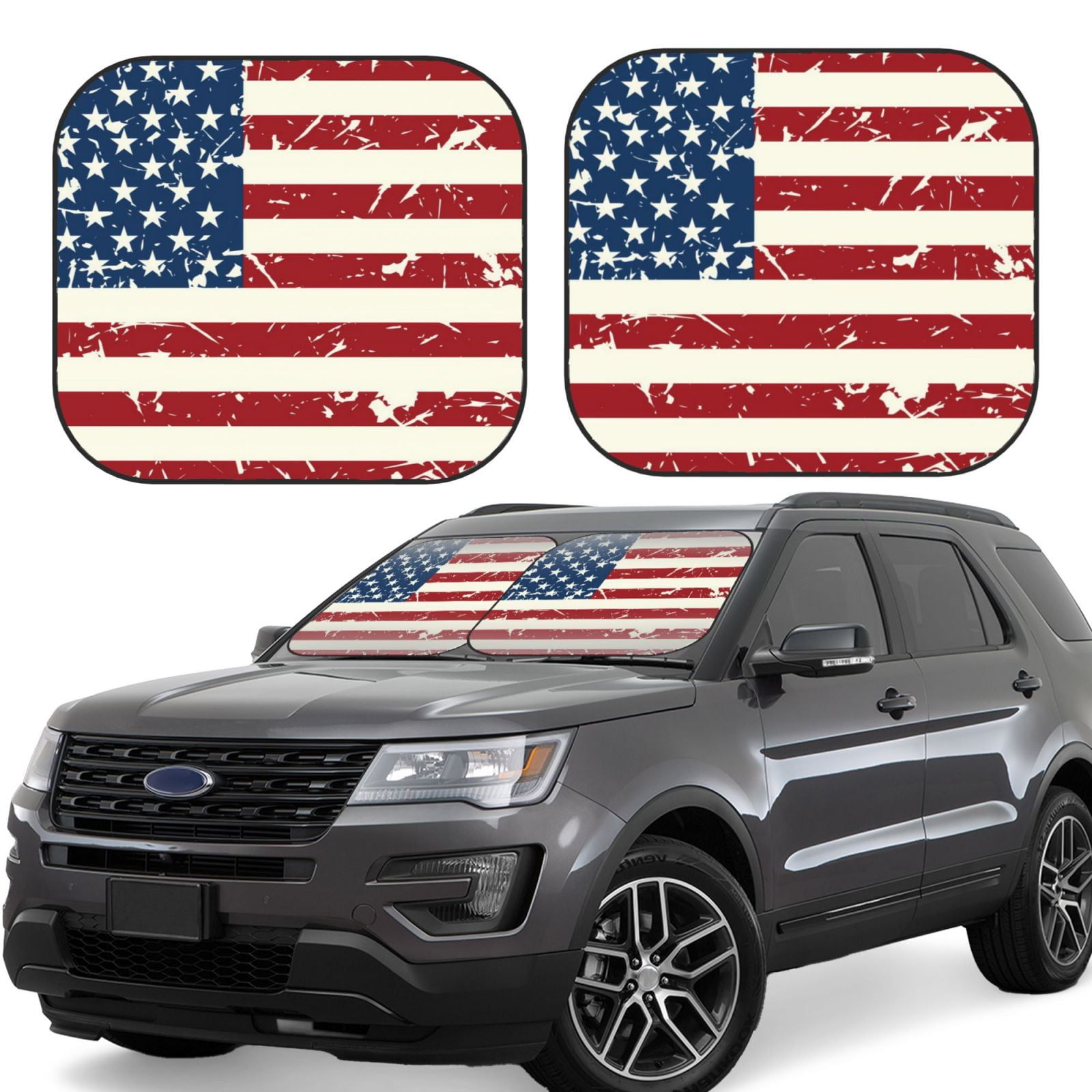 Windshield Sun Shade, Vintage American Flag 2-Piece Foldablecar ...