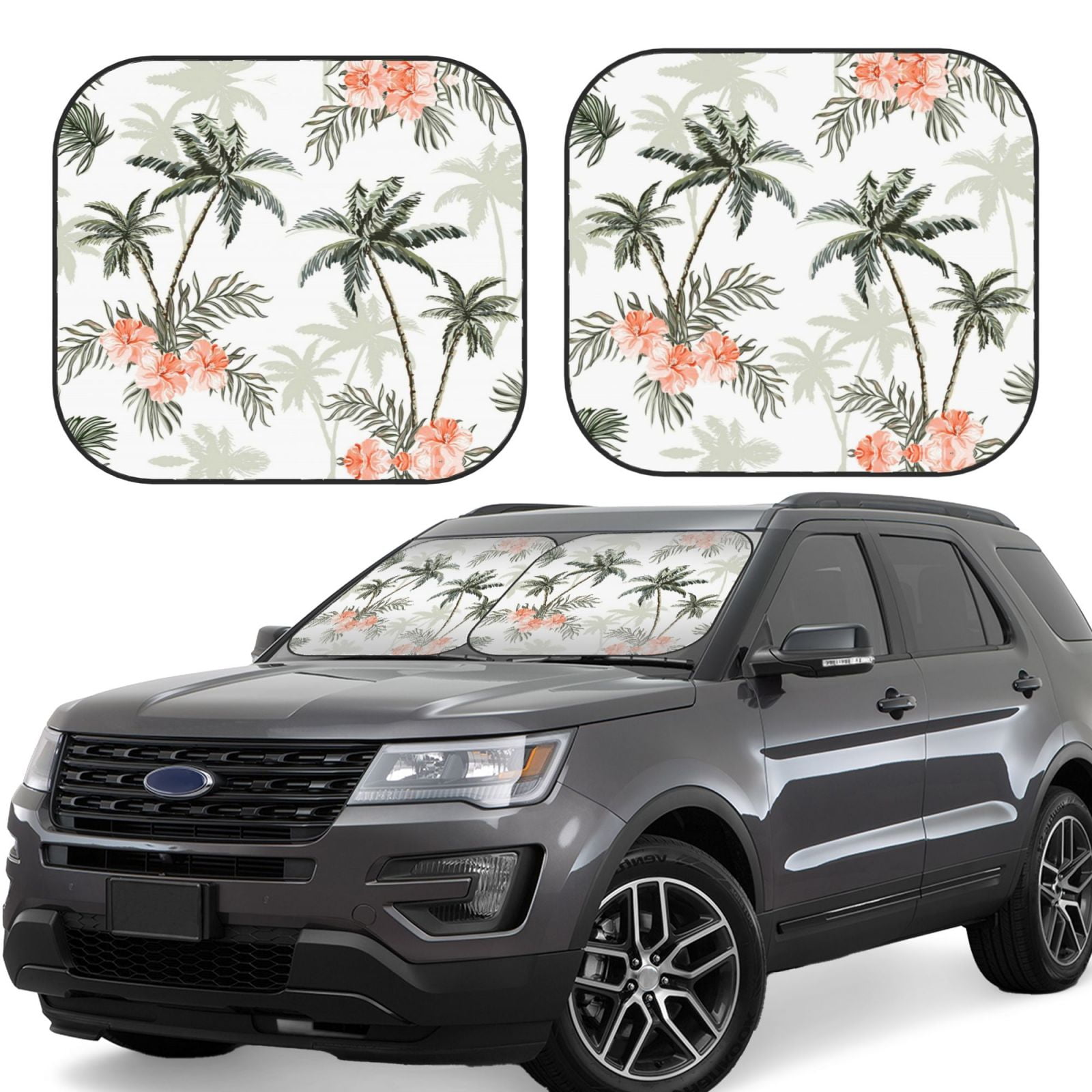 Windshield Sun Shade Vintage Palm Trees 2 Pieces Car Front Sun Shade ...