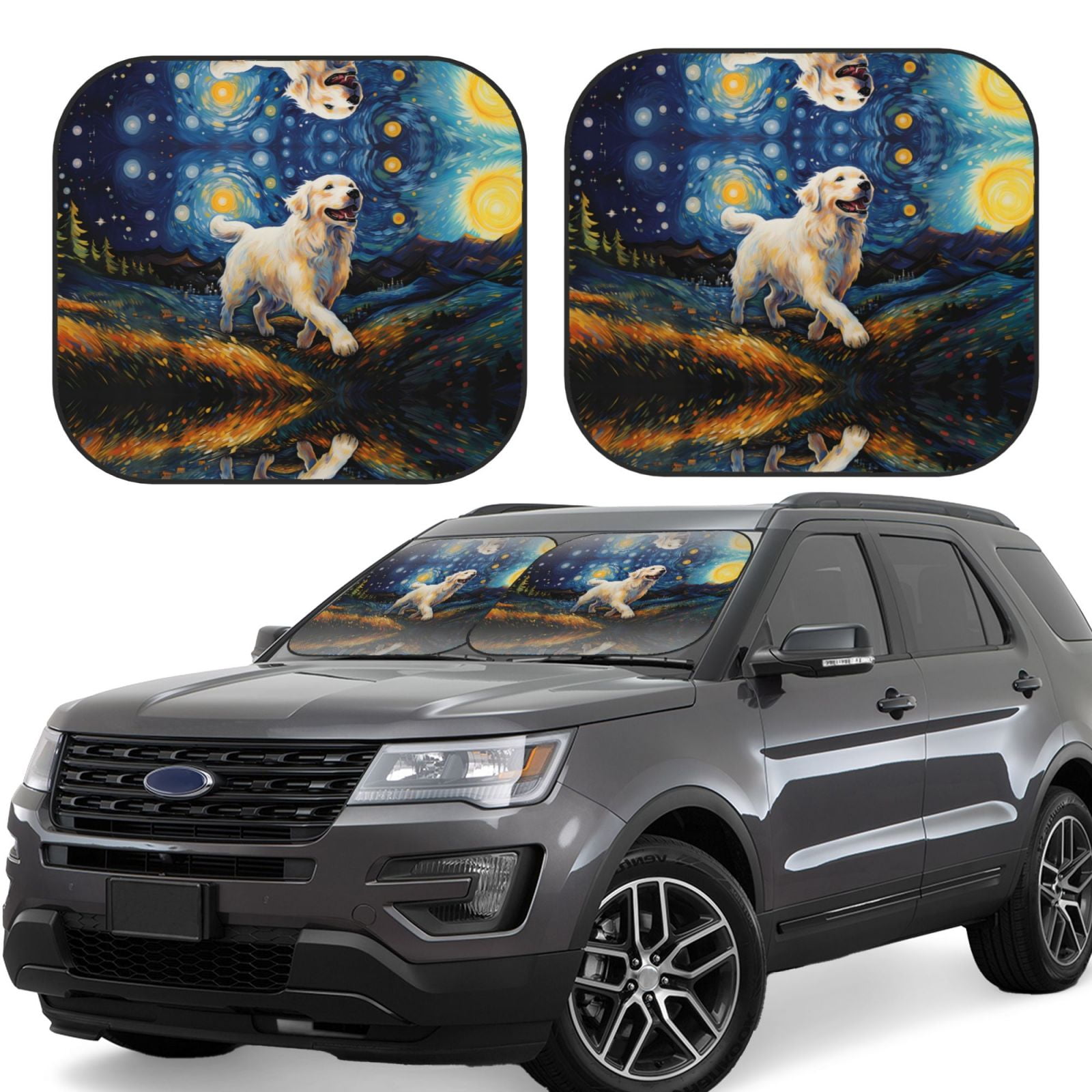 Windshield Sun Shade Vintage Starry Sky Labrador 2 Pieces Car Front Sun ...