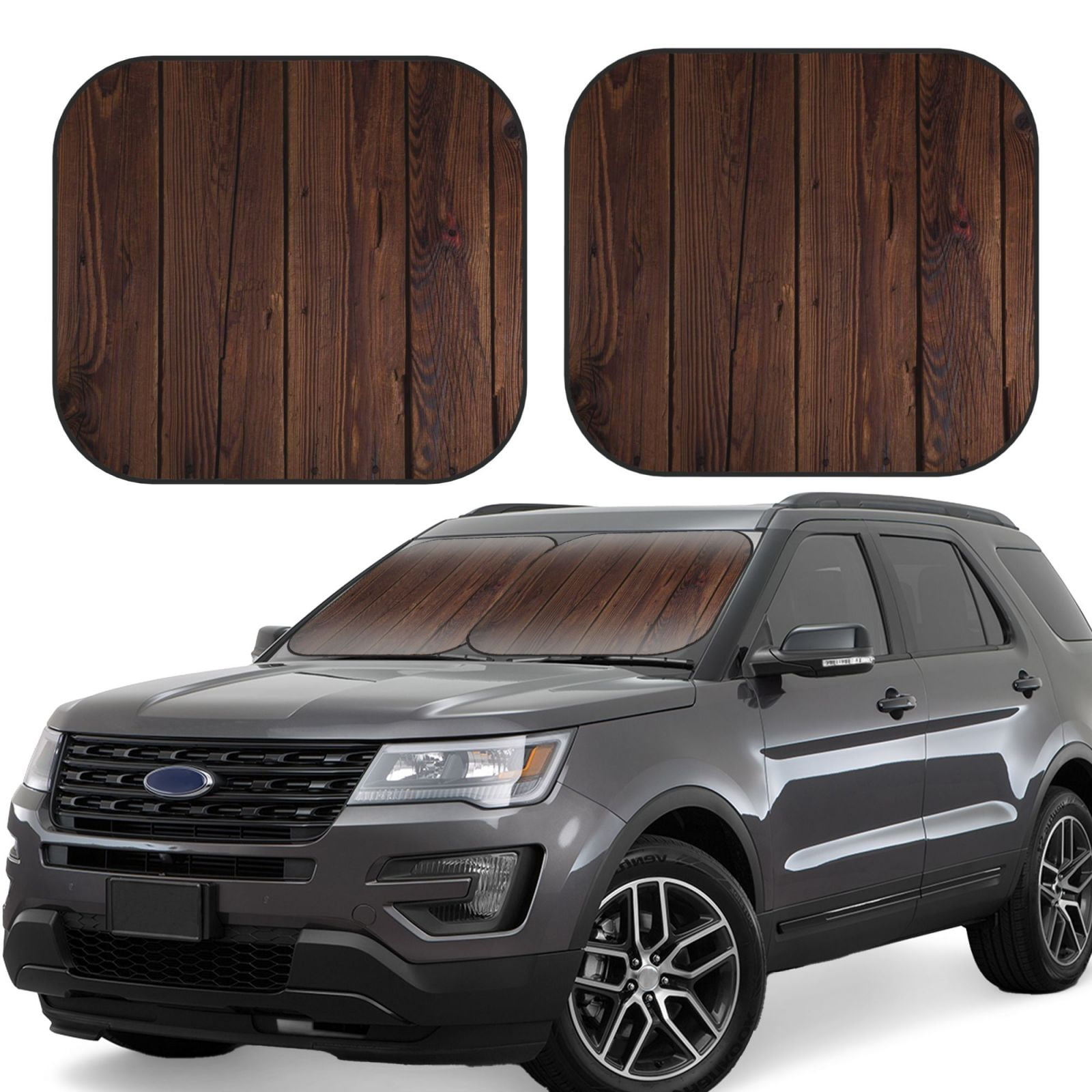 Windshield Sun Shade Vintage Wood 2 Pieces Car Front Sun Shade ...