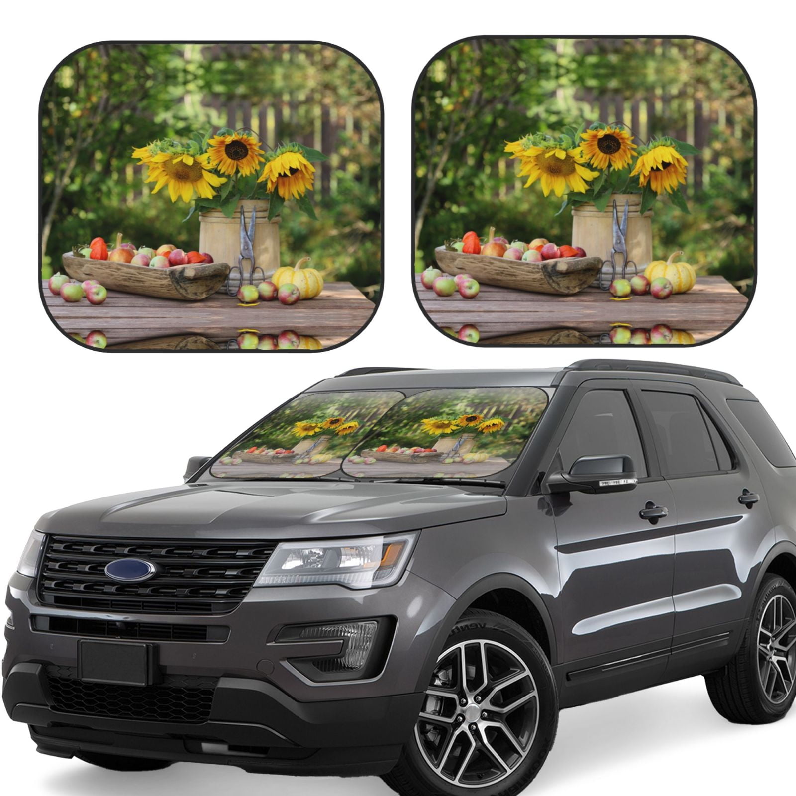 Windshield Sun Shade Vintage Wooden Bucket 2 Pieces Car Front Sun Shade ...