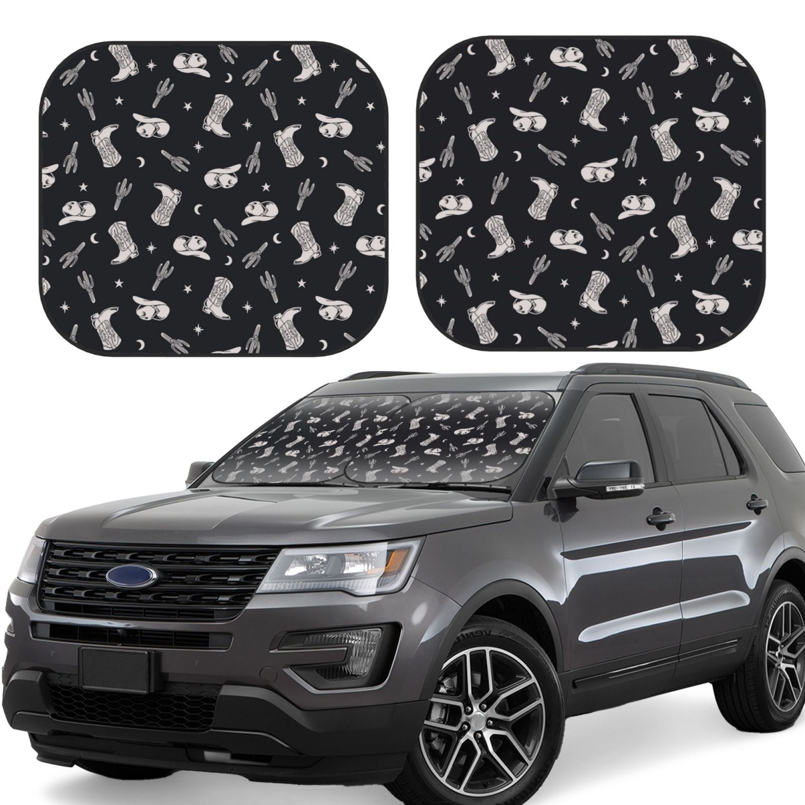 Windshield Sun Shade, Western Cowboy Boho Cactus boots Foldable Car Sun ...
