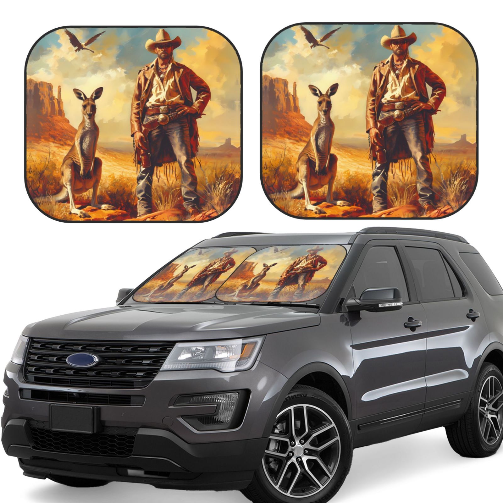 Windshield Sun Shade, Western Cowboy Kangaroo Foldable Car Sun Shade ...