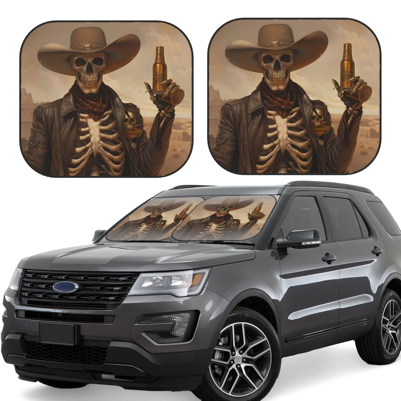 Windshield Sun Shade, Western Skull Cowboy Foldable Car Sun Shade ...