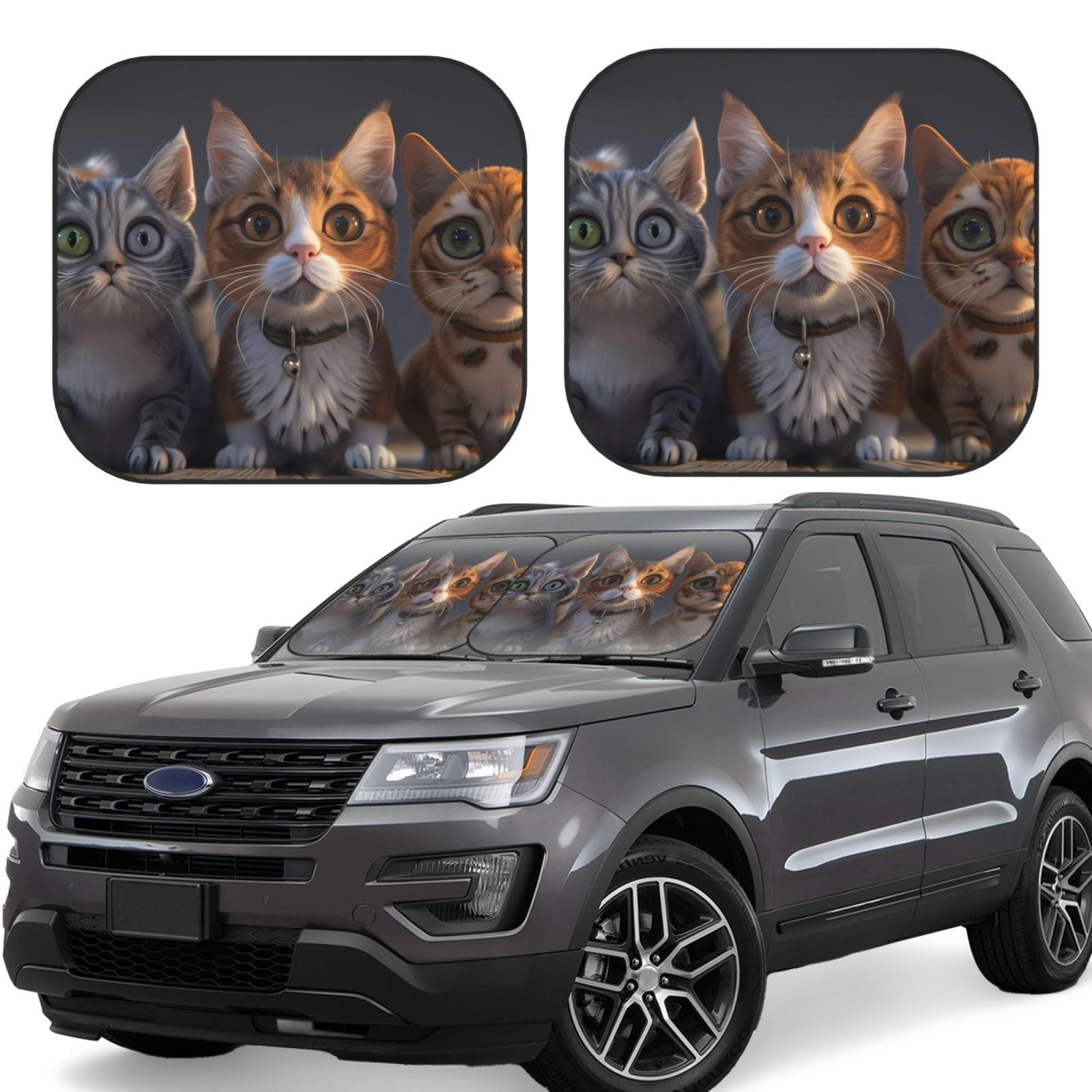 Windshield Sun Shade, Wide Eyed Cartoon Cats Foldable Car Sun Shade ...