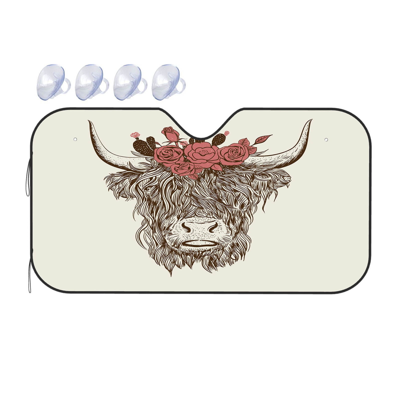 Windshield Sun Shade Wild Cow With Long Hair Funny Cow Car Front Window ...