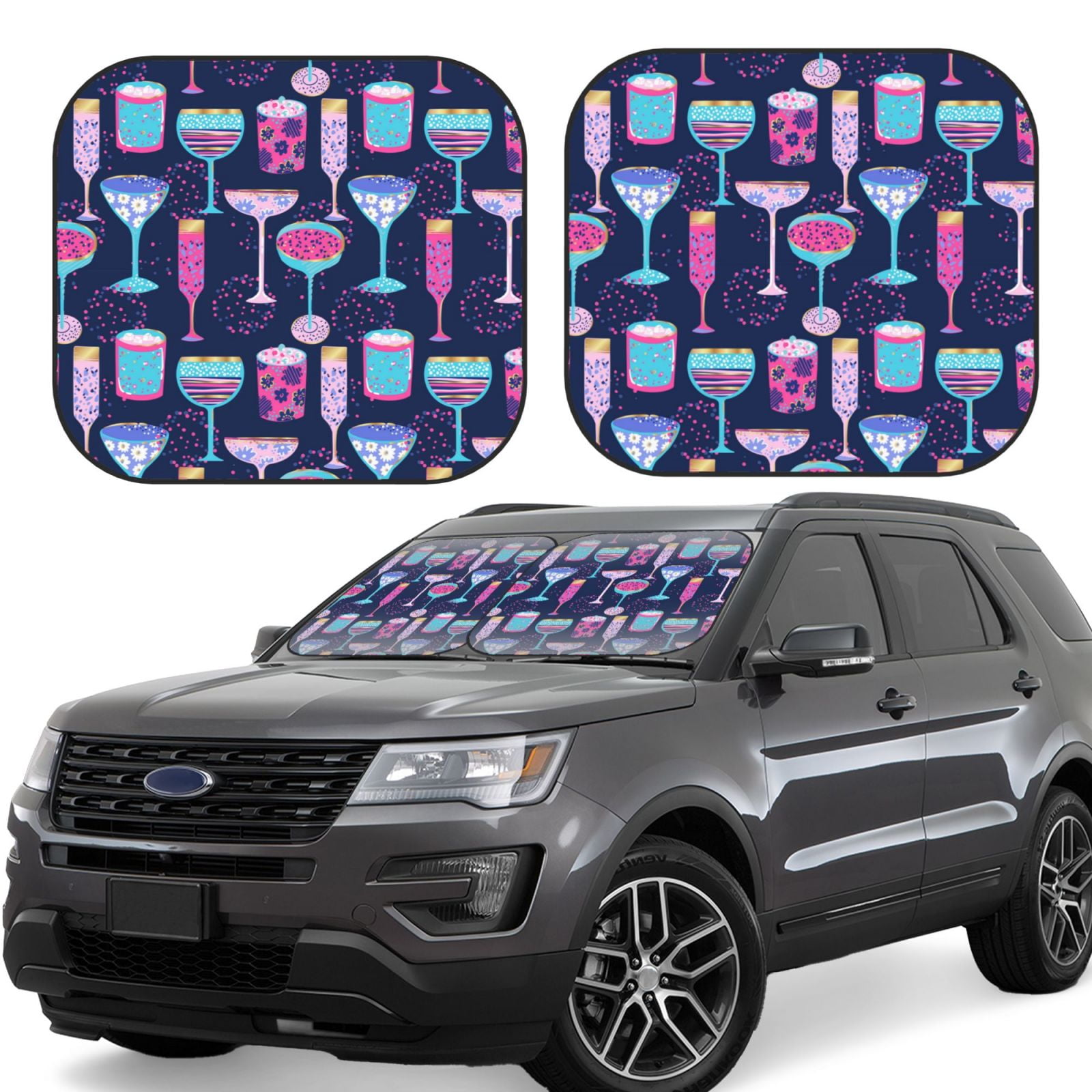 Windshield Sun Shade, Wine Glasses And Cocktails Foldable Car Sun Shade ...