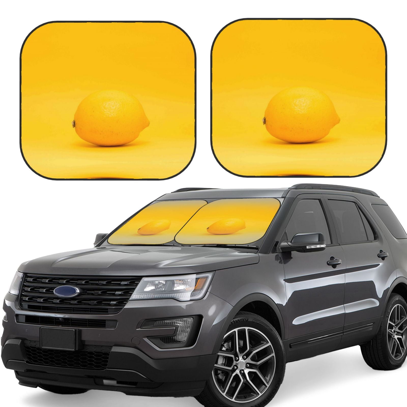 Windshield Sun Shade, Yellow Lemon (2) 2-Piece Foldablecar Sunshade ...
