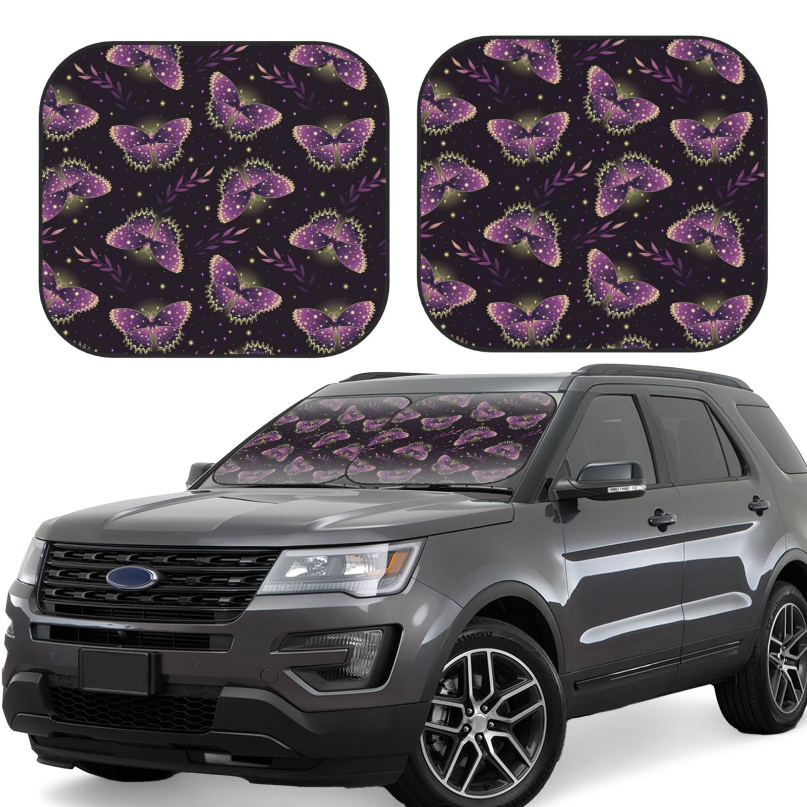Windshield Sun Shade aesthetic starry sky Night butterfly 2 Pieces Car ...