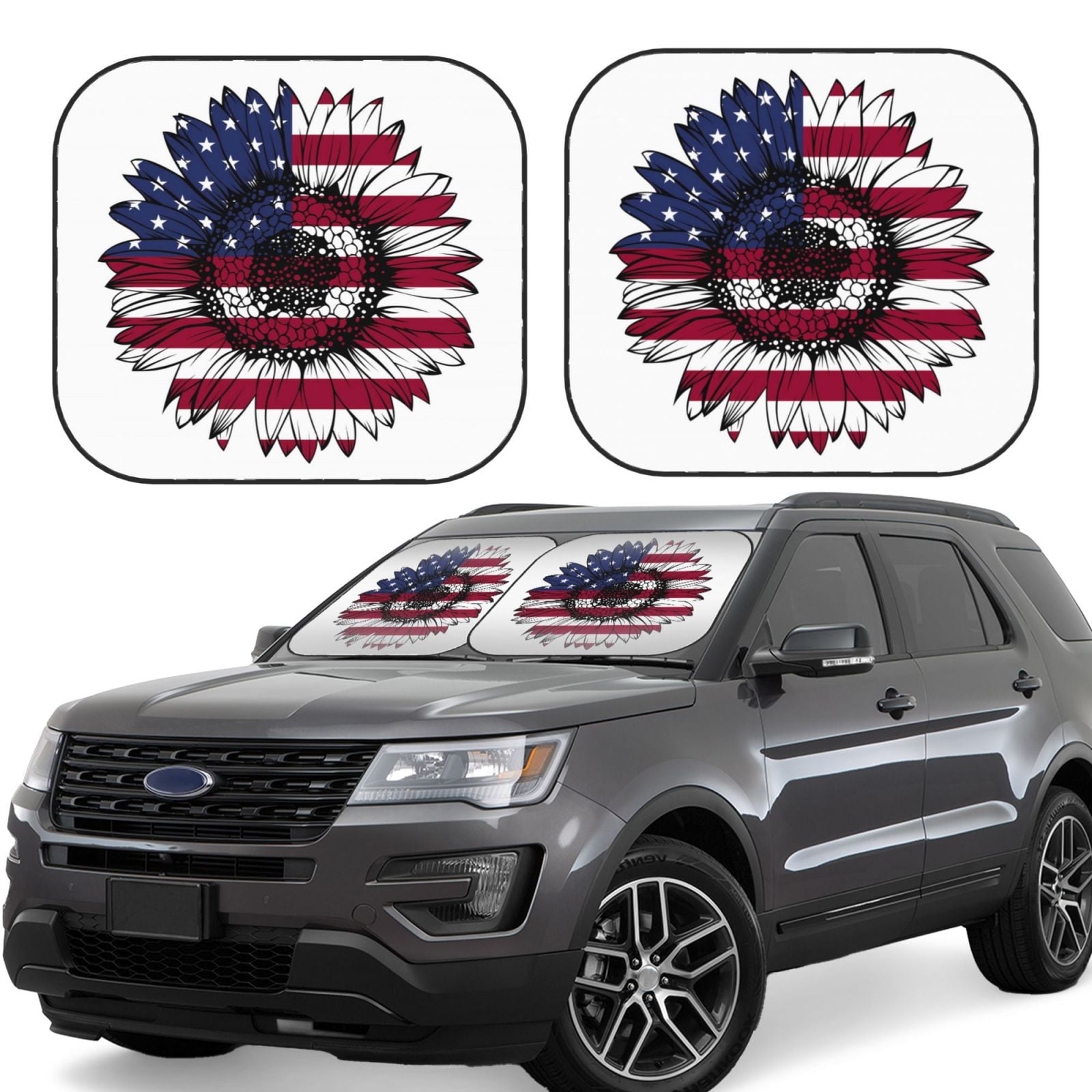 Windshield Sun Shade american_flag_sunflower 2 Pieces Car Front Sun ...