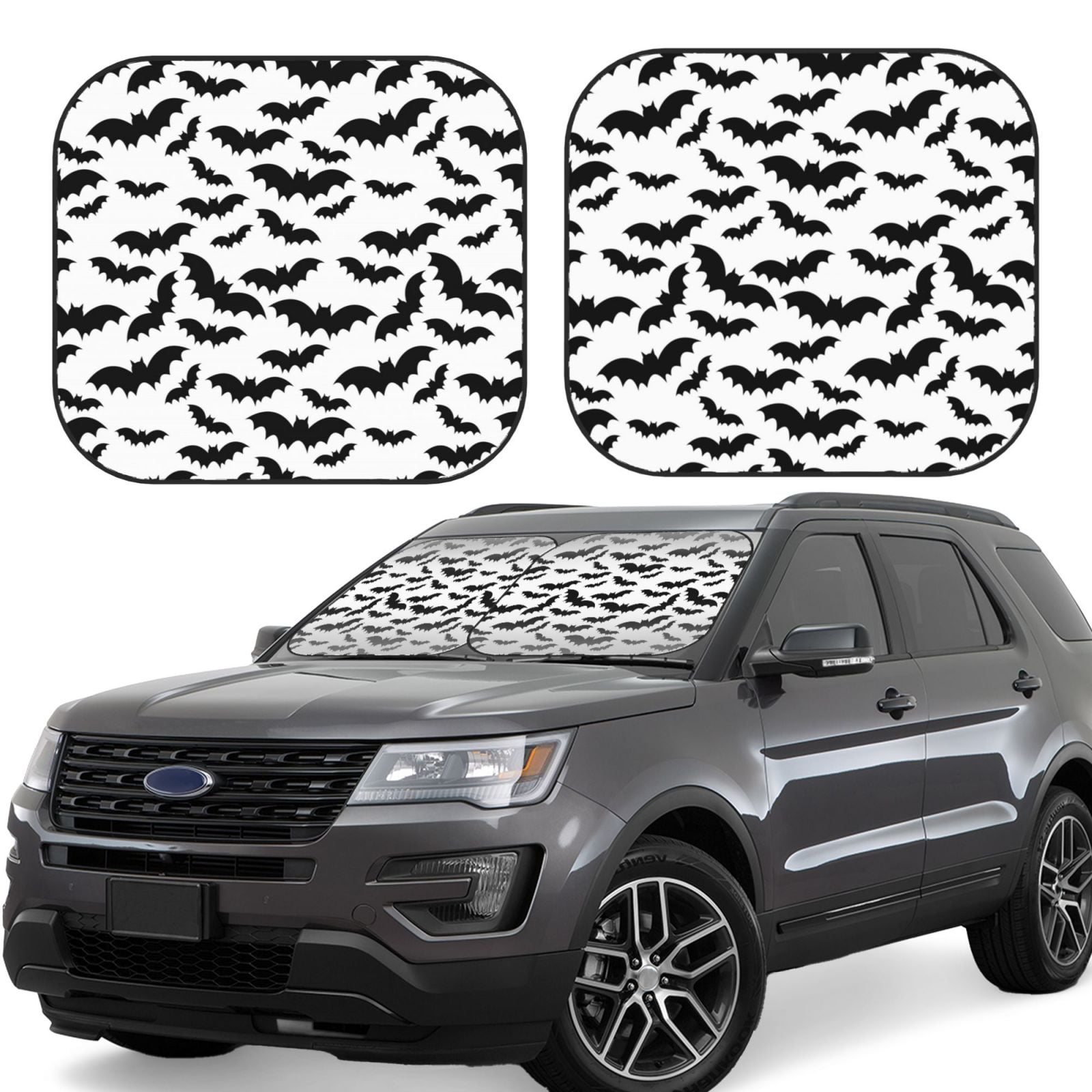 Windshield Sun Shade black bat white cool 2 Pieces Car Front Sun Shade ...