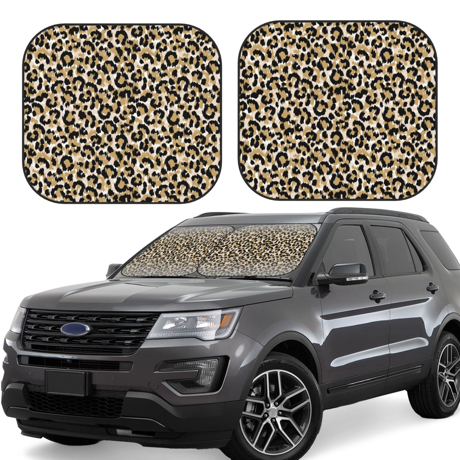 Windshield Sun Shade black brown Leopard trendy 2 Pieces Car Front Sun ...