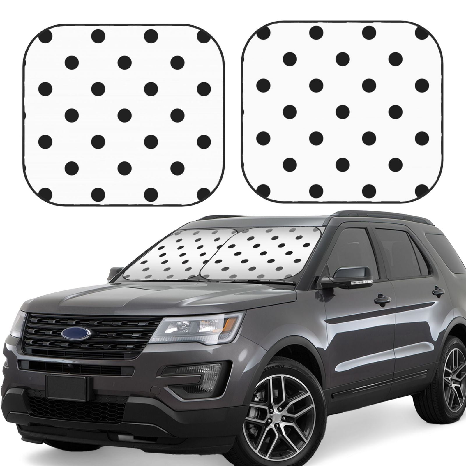 Windshield Sun Shade black polka dots white 2 Pieces Car Front Sun ...
