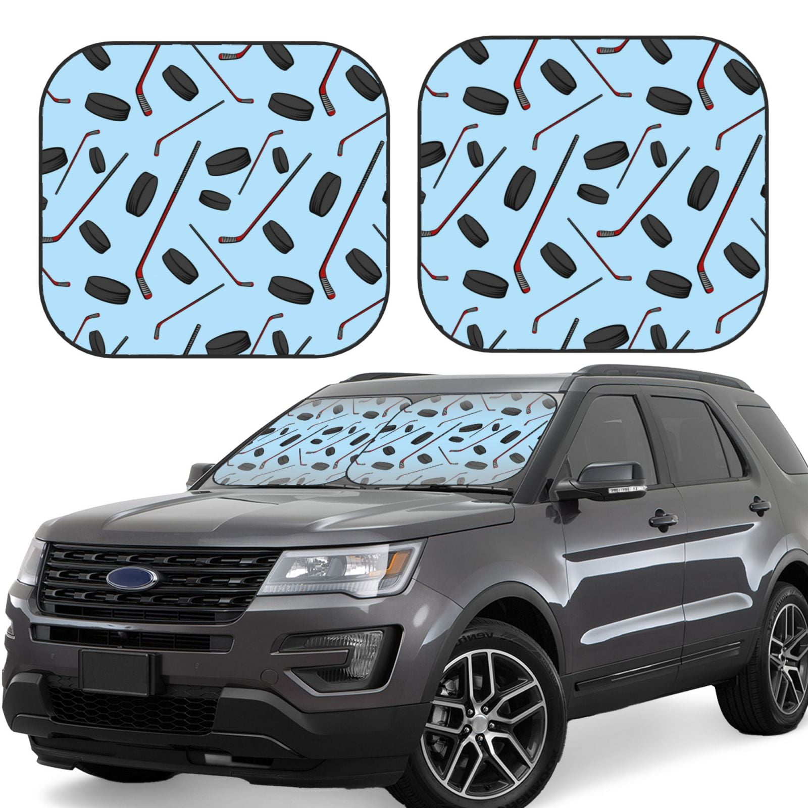 Windshield Sun Shade blue Hockey sticks pucks cute 2 Pieces Car Front ...
