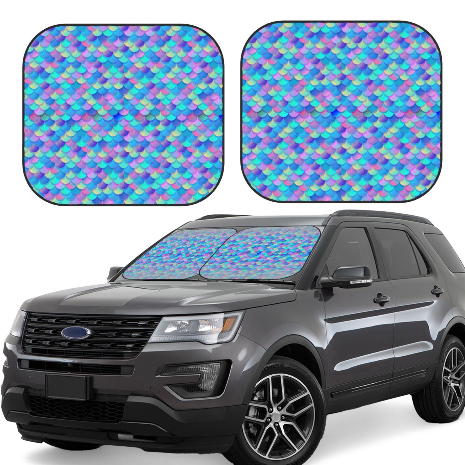 Windshield Sun Shade blue purple Rainbow fish scale 2 Pieces Car Front ...