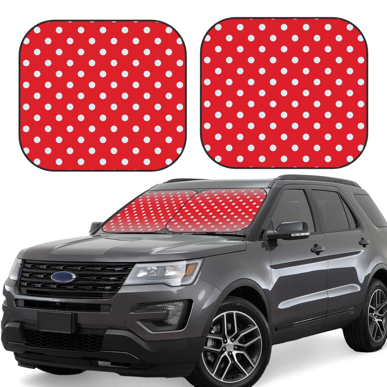 Windshield Sun Shade, bright red white polka dots 2-Piece Foldablecar ...
