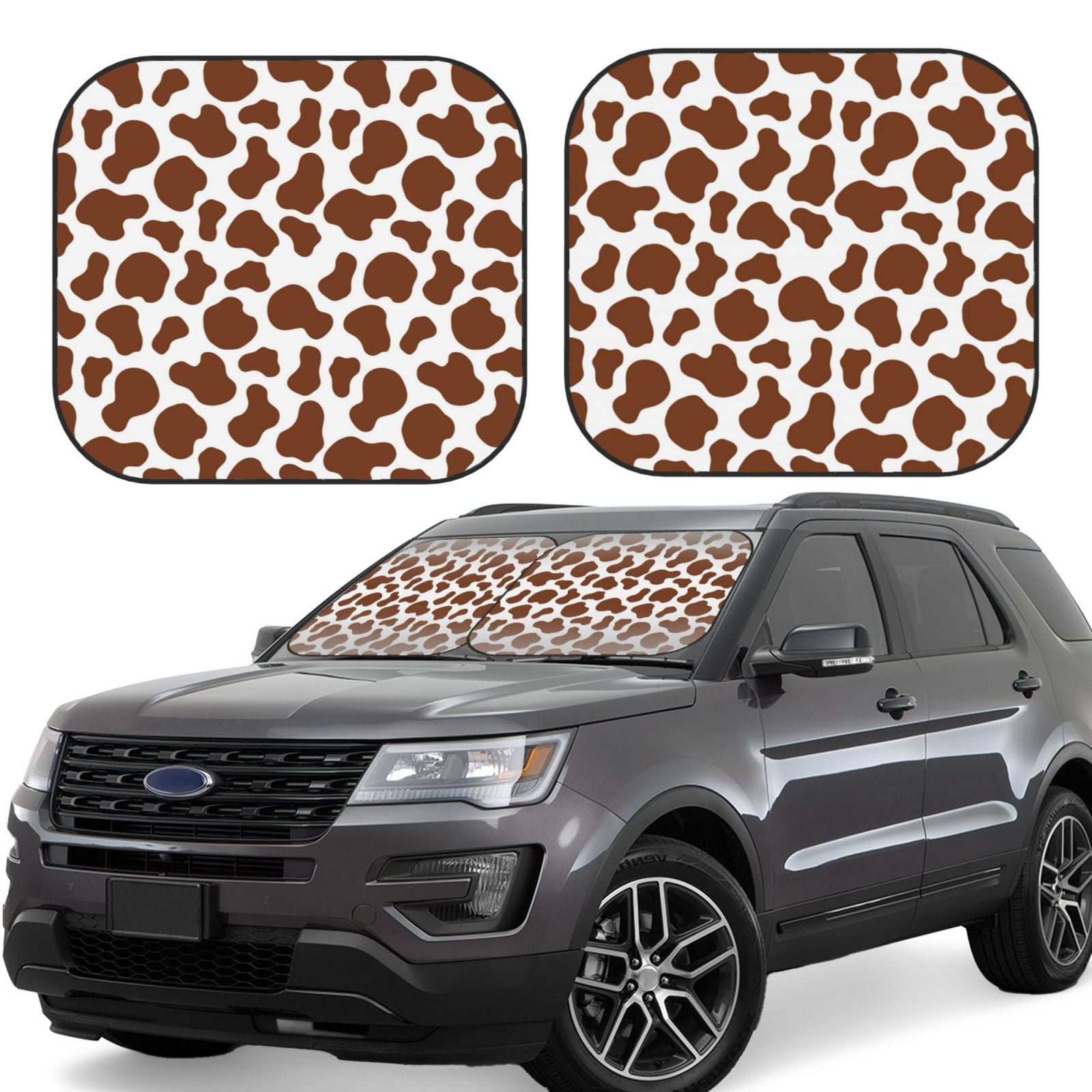 Windshield Sun Shade, brown cow print cute Foldable Car Sun Shade ...
