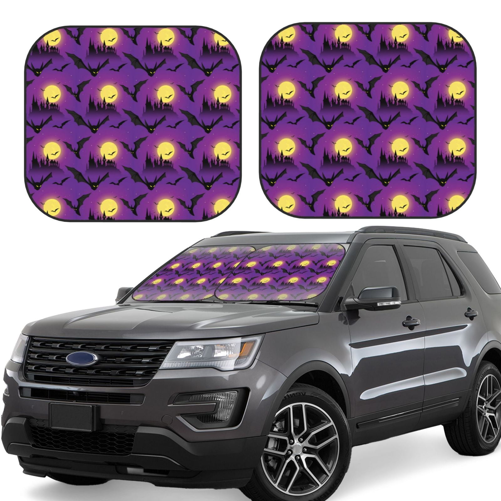 Windshield Sun Shade cool bats castle purple starry sky 2 Pieces Car ...