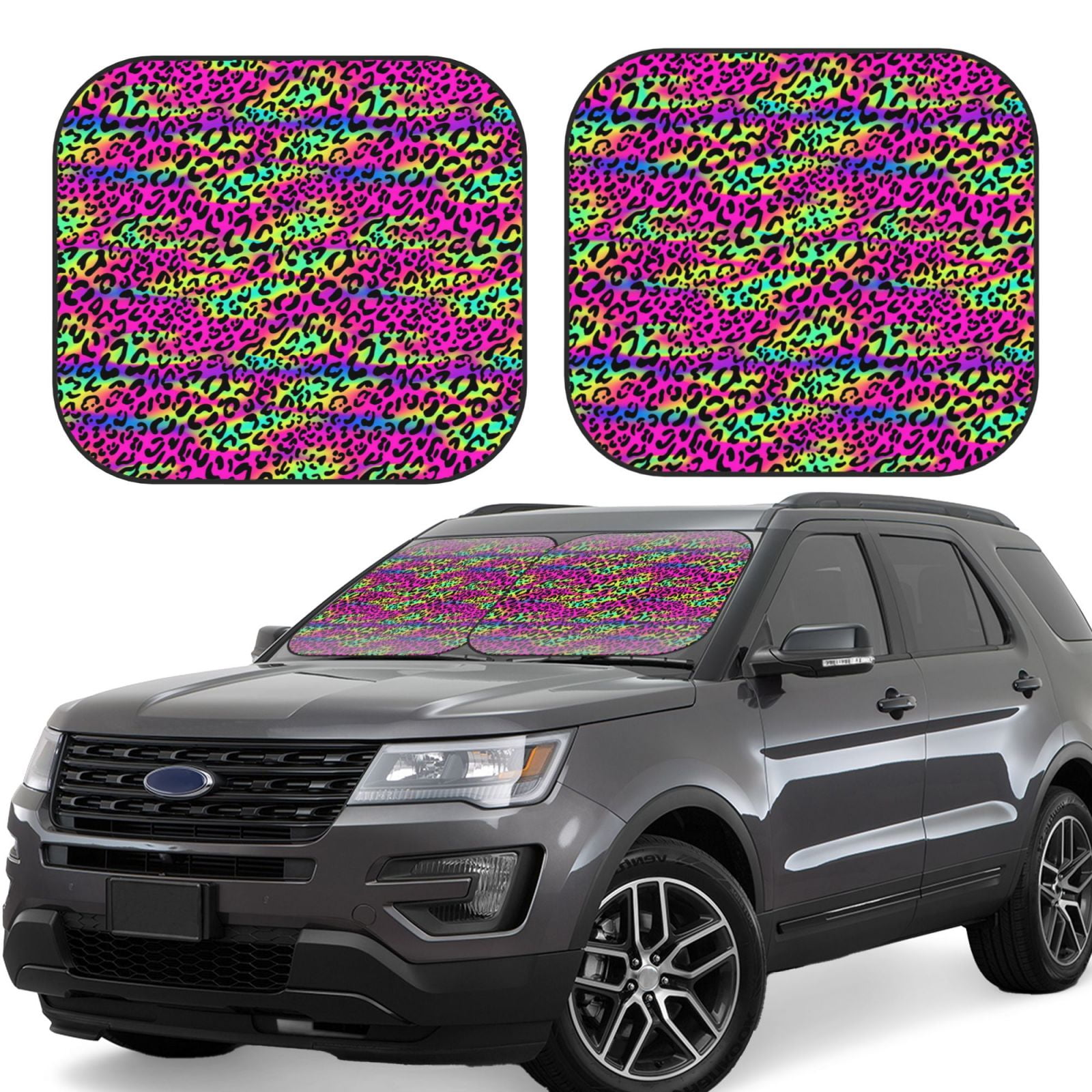 Windshield Sun Shade cool bright red Leopard rainbow 2 Pieces Car Front ...