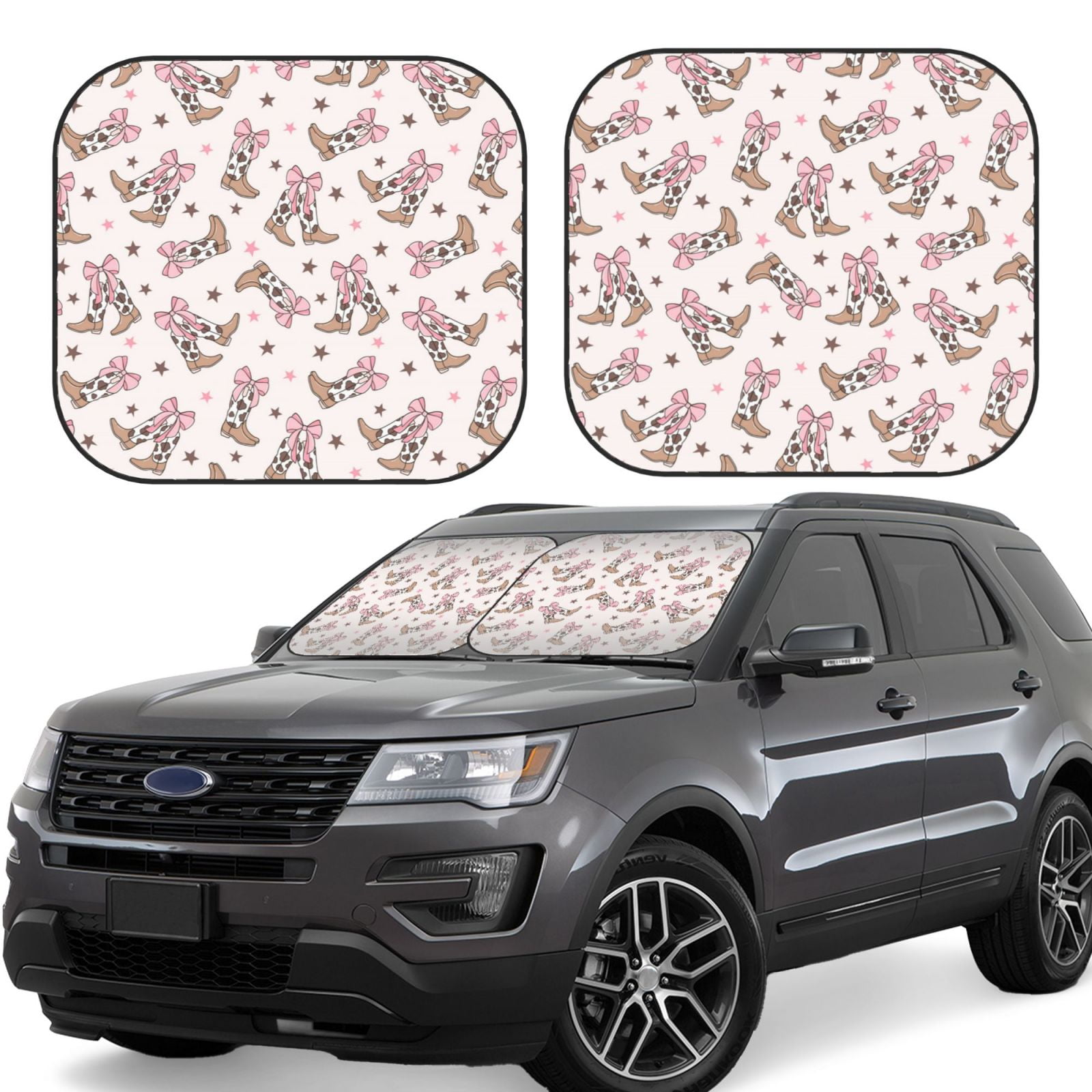 Windshield Sun Shade, cow bows cowgirl boots print Foldable Car Sun ...