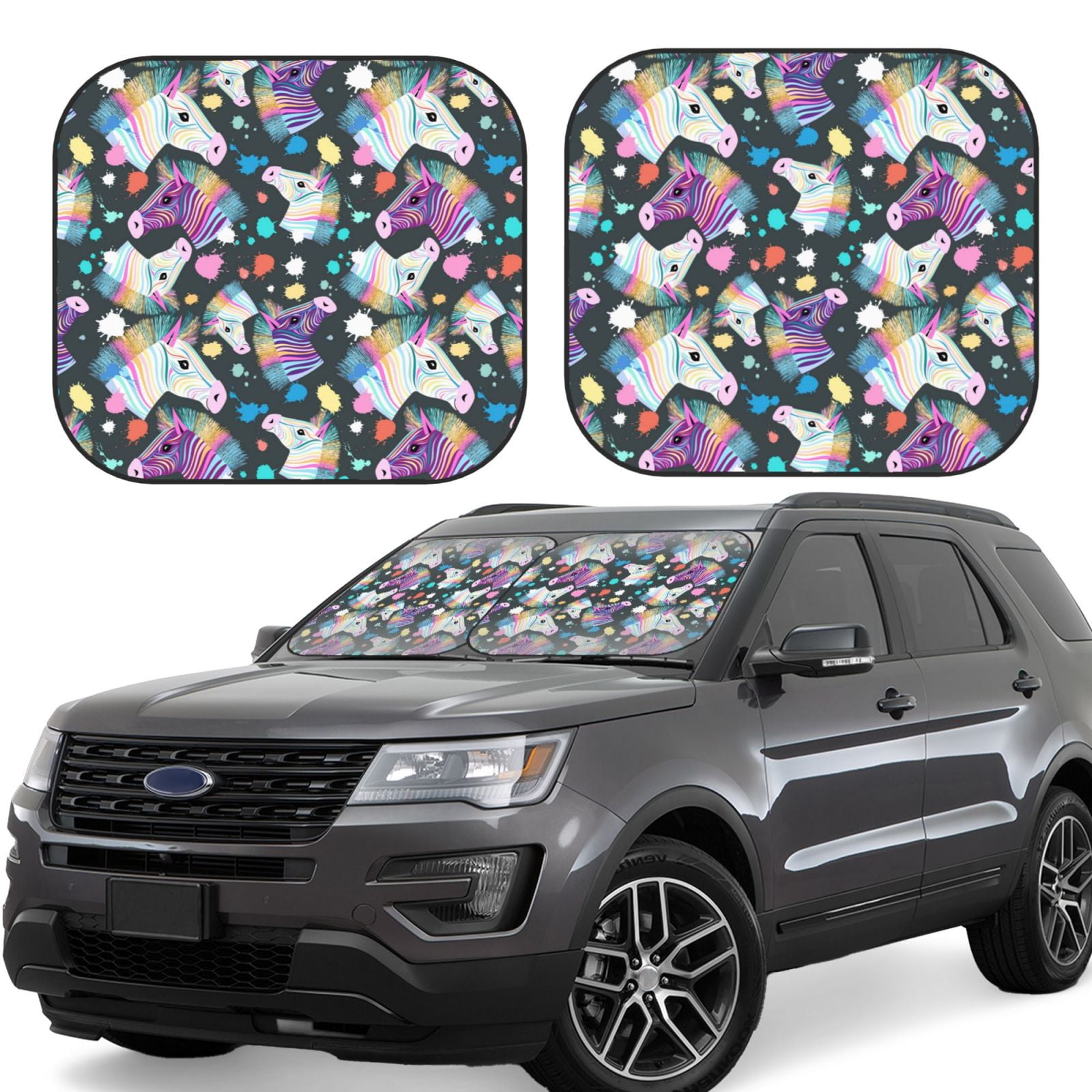Windshield Sun Shade cute Rainbow horse doodle cool 2 Pieces Car Front ...