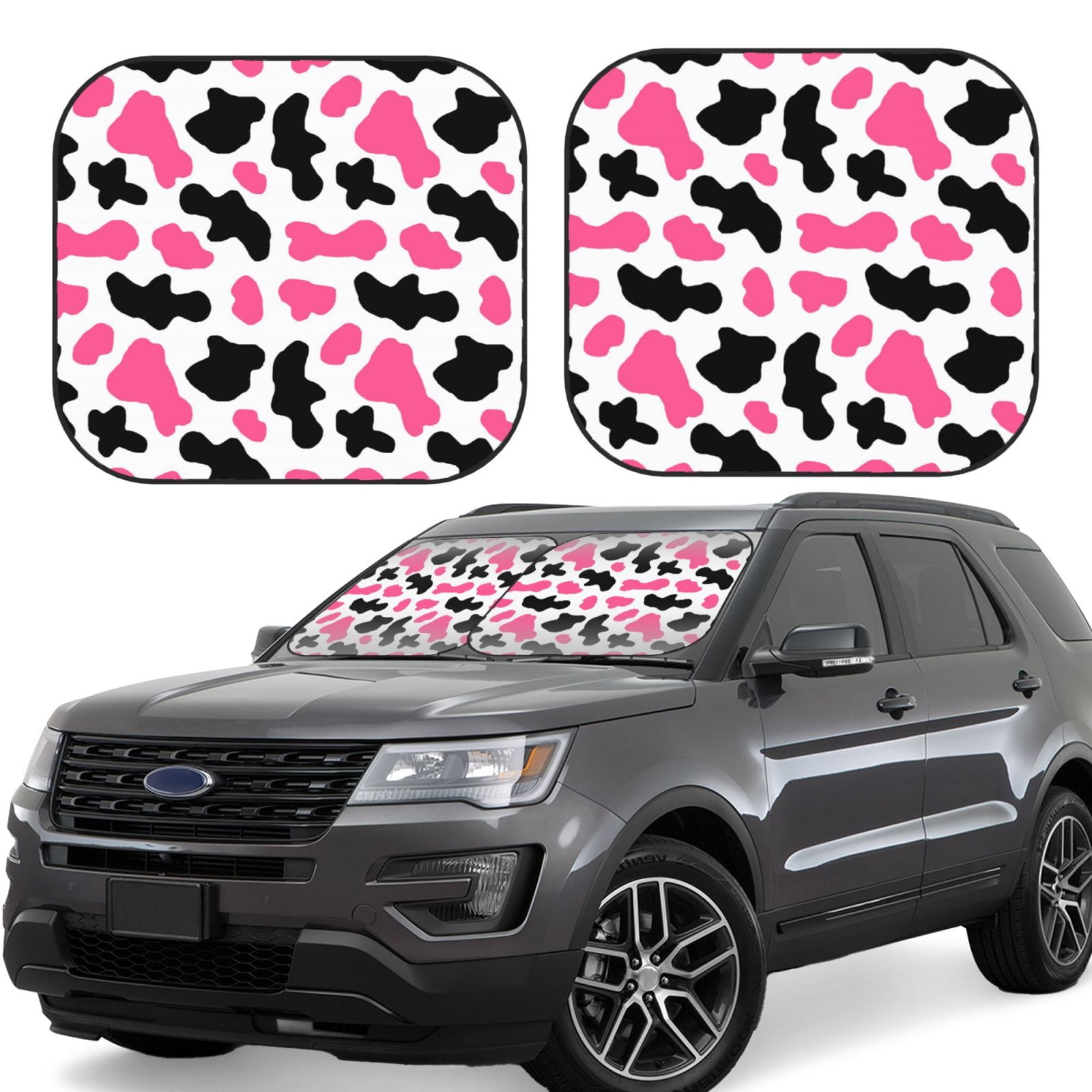 Windshield Sun Shade cute black pink cow print 2 Pieces Car Front Sun ...