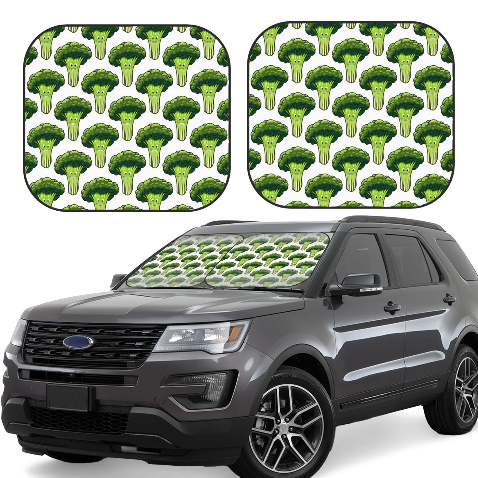 Windshield Sun Shade cute broccoli smiling funny 2 Pieces Car Front Sun ...