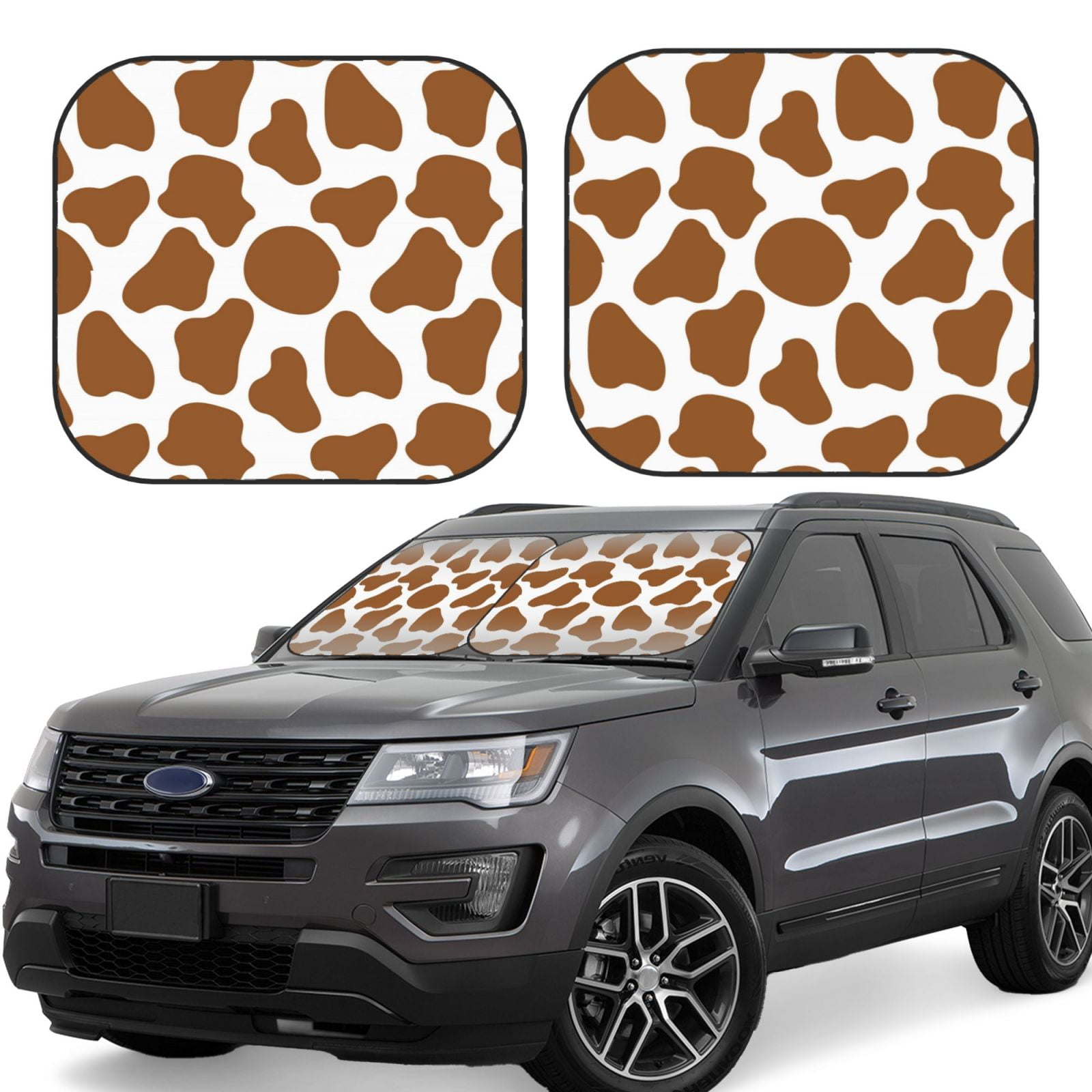 Windshield Sun Shade, cute brown cow print 2-Piece Foldablecar Sunshade ...