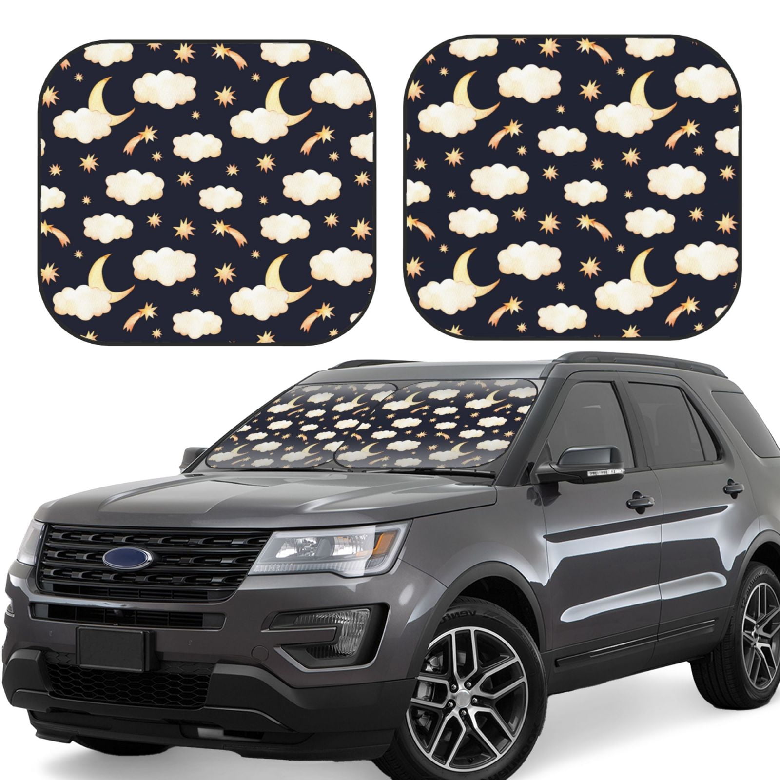 Windshield Sun Shade, cute clouds moon stars Starry sky 2-Piece ...