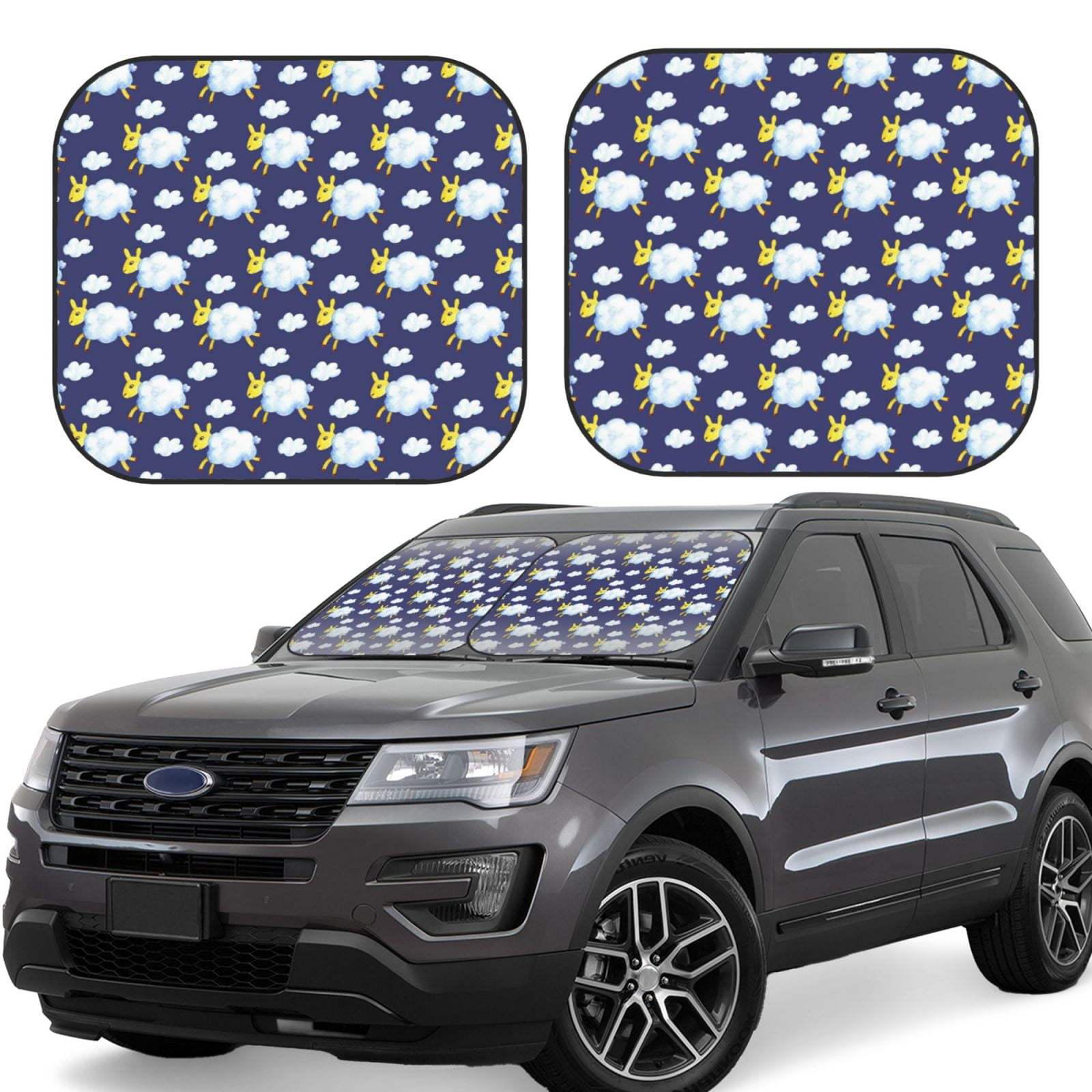 Windshield Sun Shade cute sheep clouds navyblue funny 2 Pieces Car ...