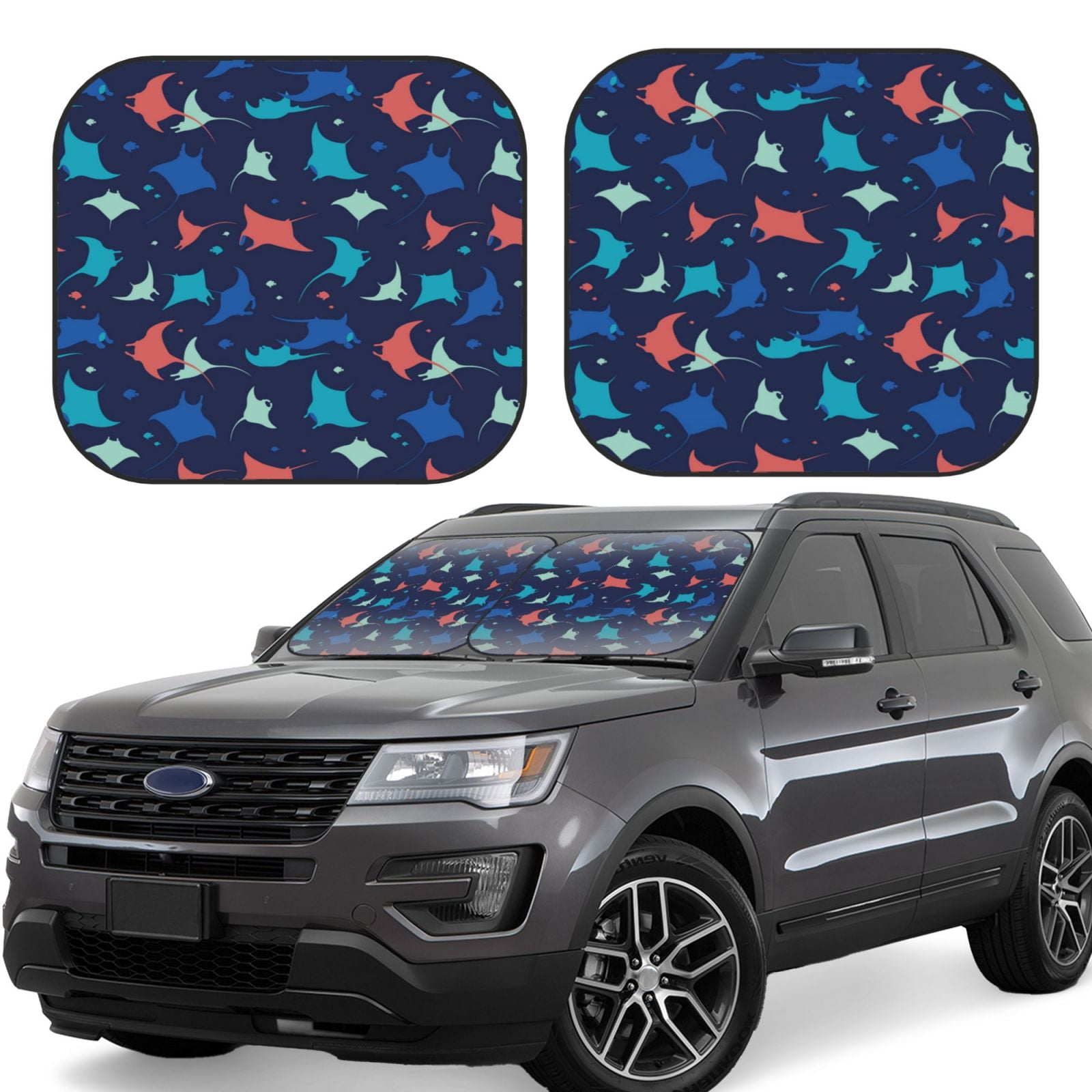 Windshield Sun Shade, cute stingrays fish navyblue Foldable Car Sun ...