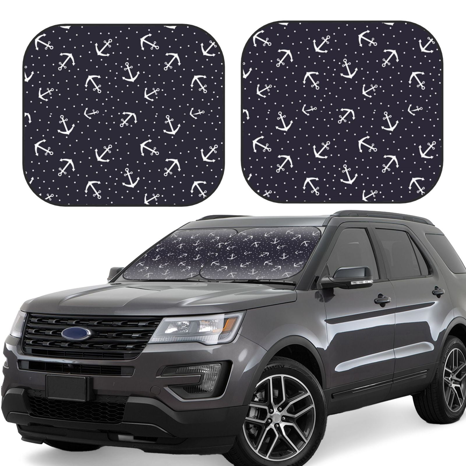 Windshield Sun Shade, cute white anchor dots navyblue Foldable Car Sun ...