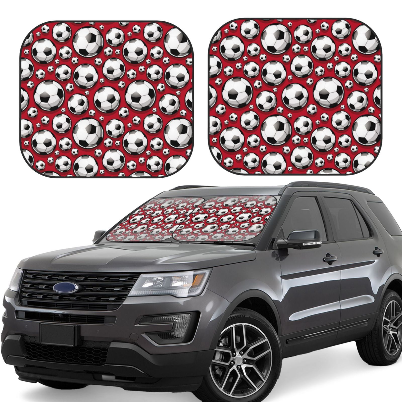 Windshield Sun Shade football soccer ball red 2 Pieces Car Front Sun ...