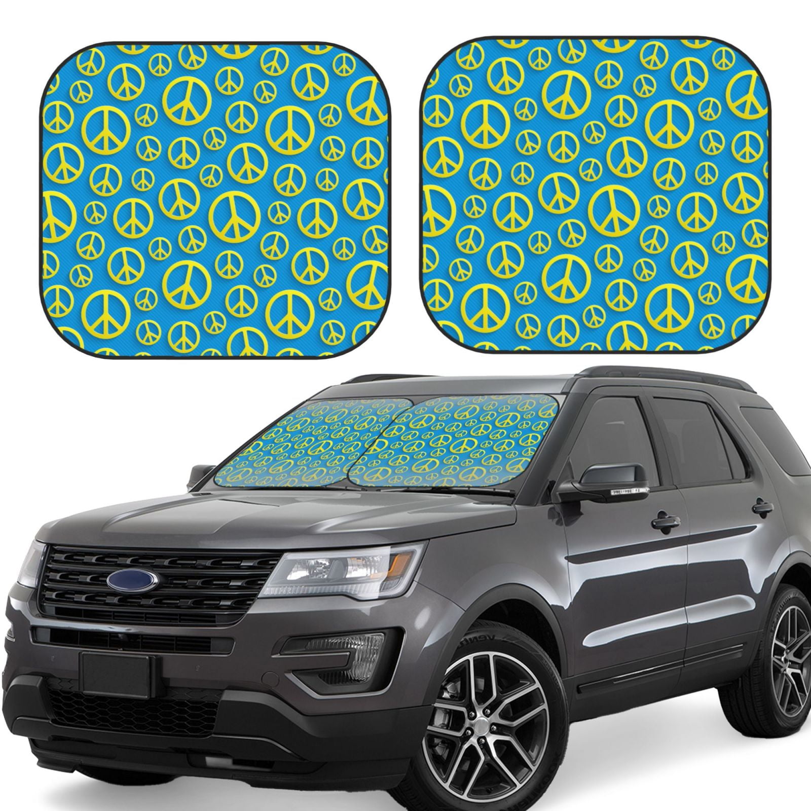 Windshield Sun Shade golden peace sign Flag blue 2 Pieces Car Front Sun ...