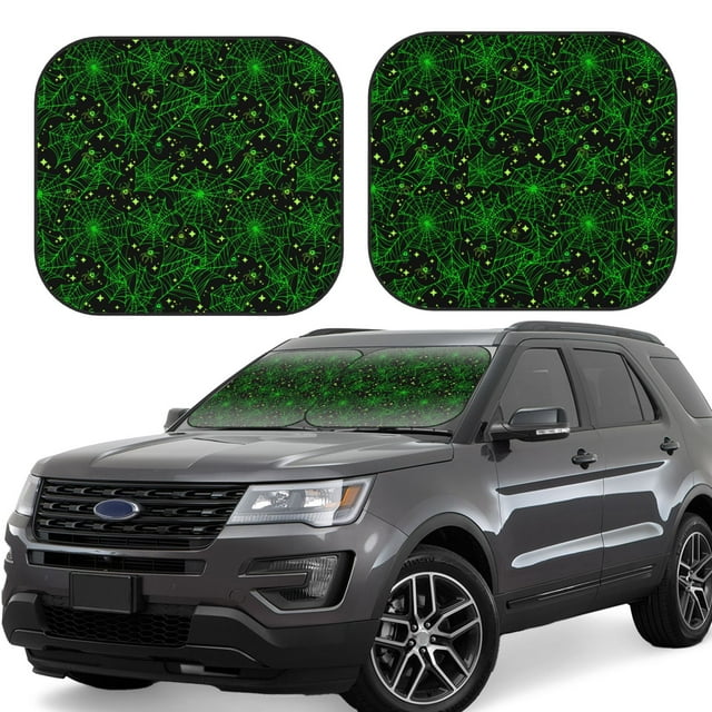 Windshield Sun Shade, green bright spiders web star 2-Piece Foldablecar ...