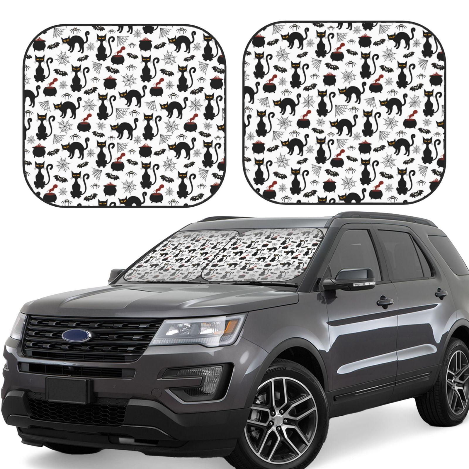 Windshield Sun Shade, halloween cat bat spider web 2-Piece Foldablecar ...