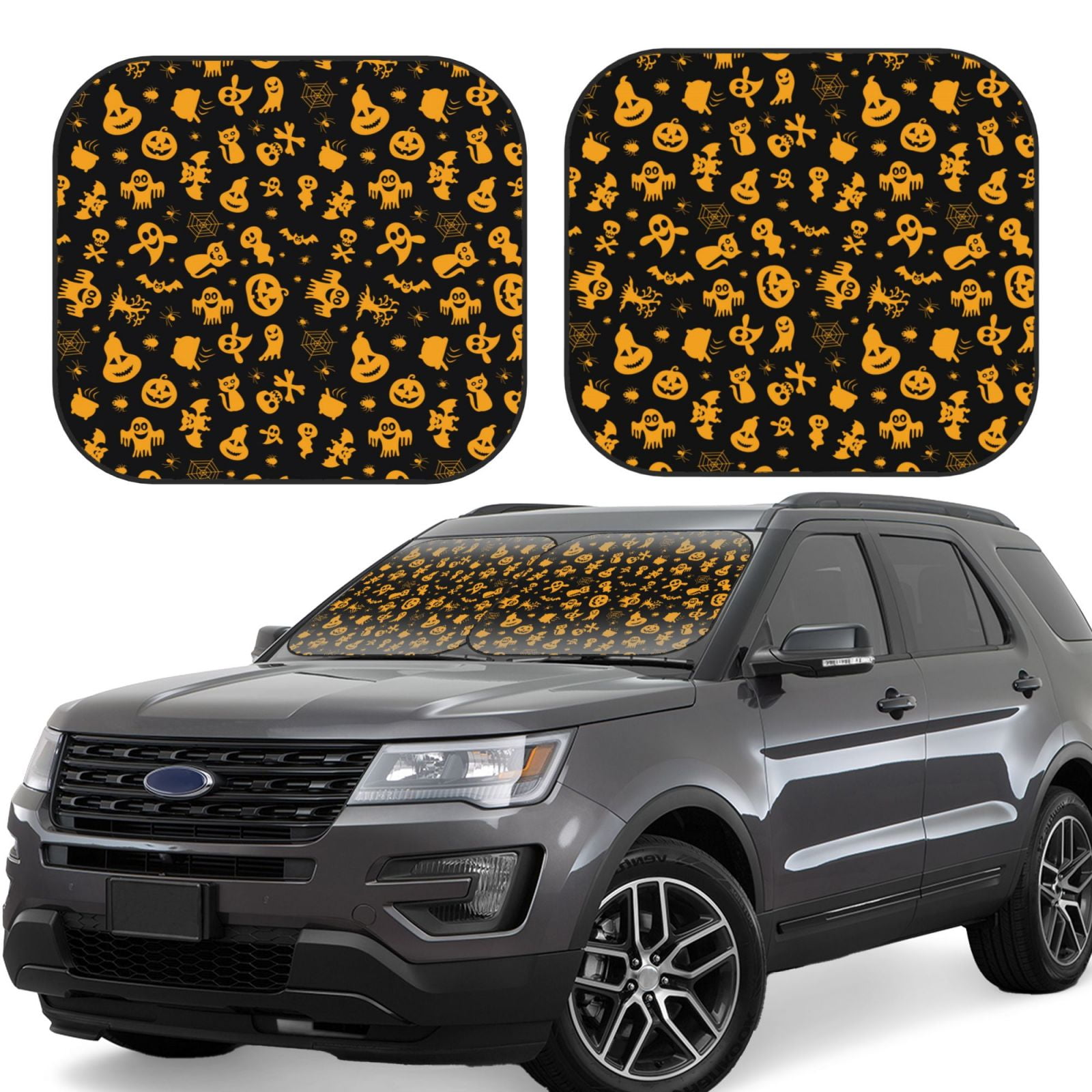Windshield Sun Shade halloween elements Patterns 2 Pieces Car Front Sun ...