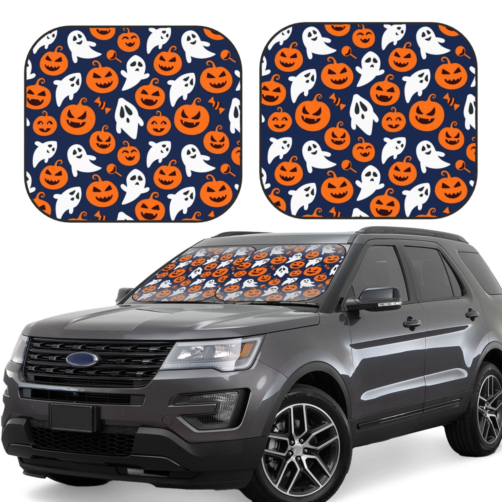 Windshield Sun Shade halloween ghost pumpkins 2 Pieces Car Front Sun ...