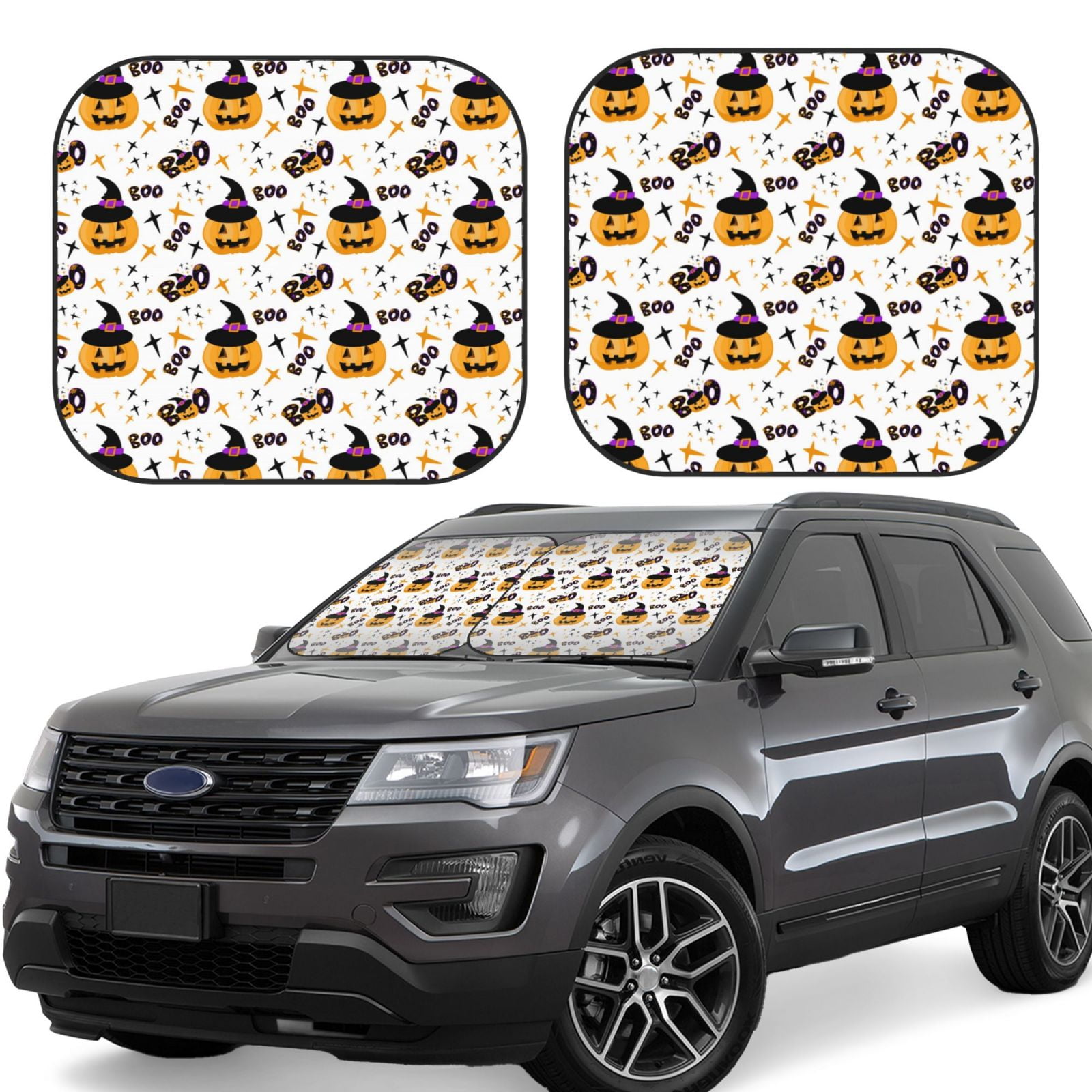 Windshield Sun Shade halloween pumpkin hat boo 2 Pieces Car Front Sun ...