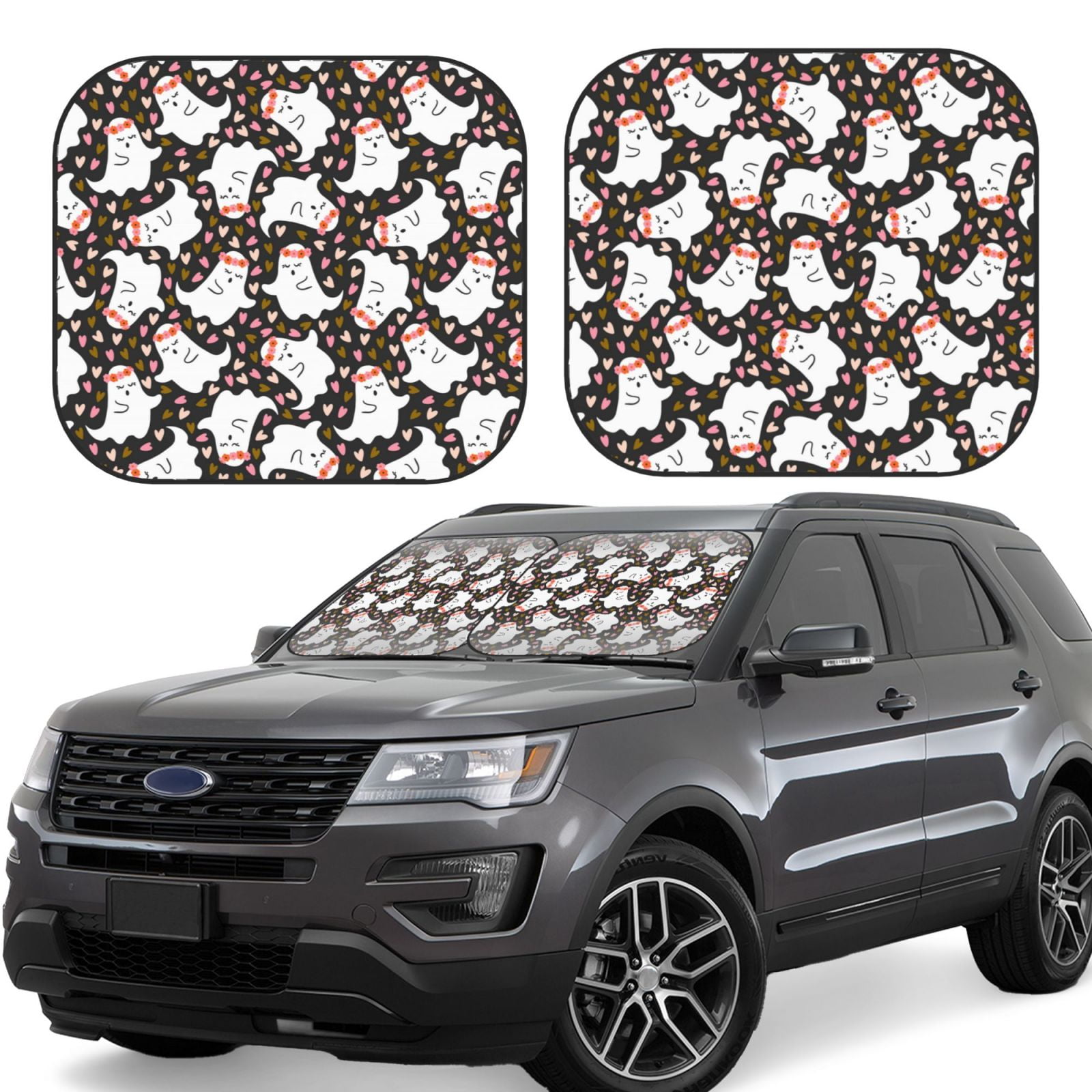 Windshield Sun Shade love ghost halloween 2 Pieces Car Front Sun Shade ...