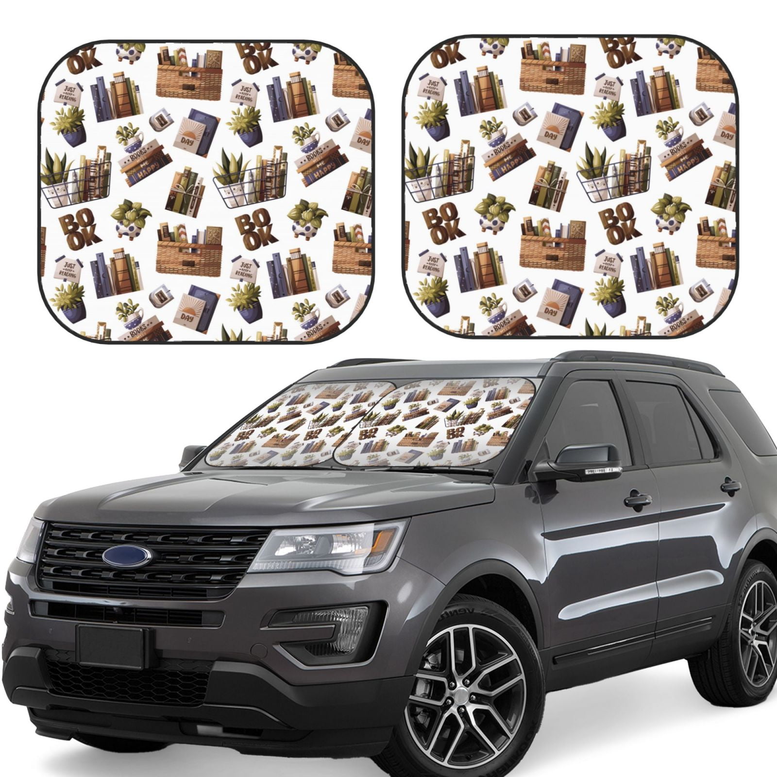 Windshield Sun Shade, plants book reading print Foldable Car Sun Shade ...