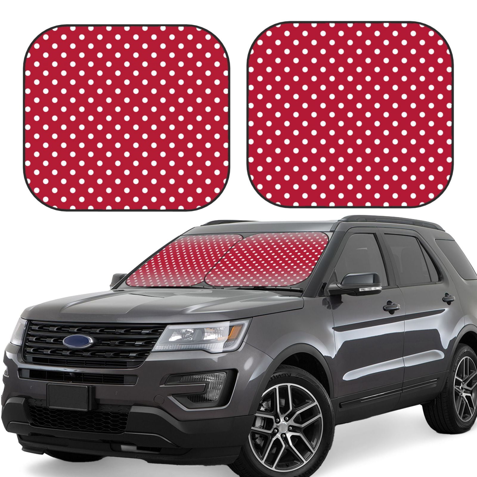 Windshield Sun Shade polka dotted retro 2 Pieces Car Front Sun Shade ...