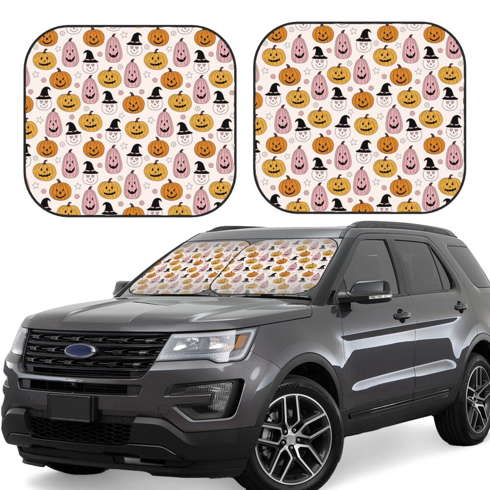 Windshield Sun Shade pumpkin halloween hat 2 Pieces Car Front Sun Shade ...