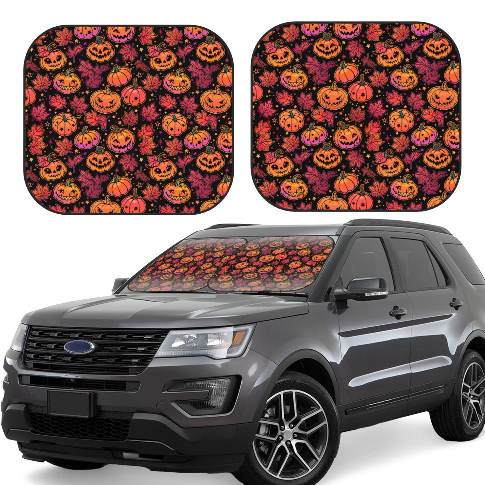 Windshield Sun Shade pumpkin halloween leaf 2 Pieces Car Front Sun ...