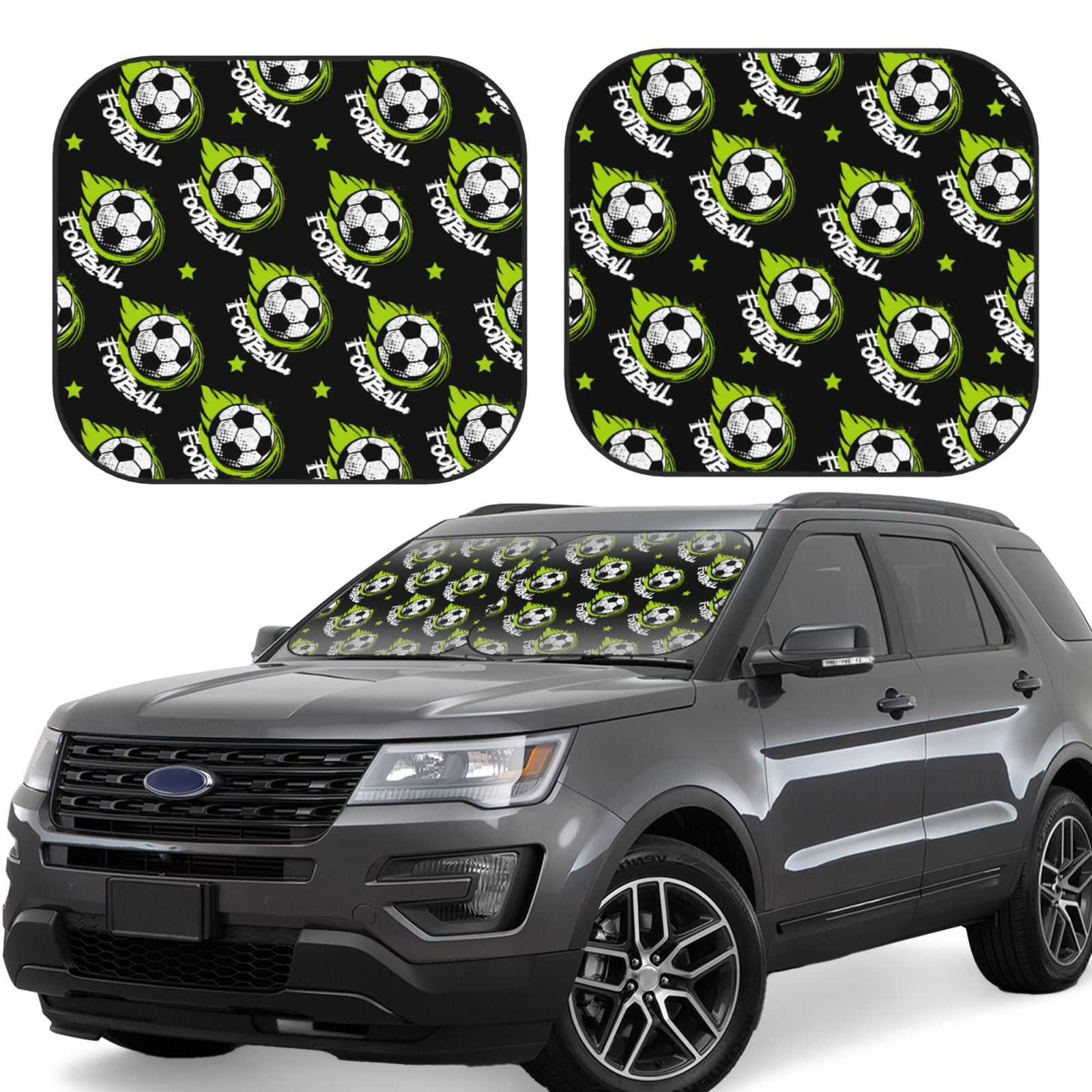 Windshield Sun Shade soccer football ball cool black 2 Pieces Car Front ...