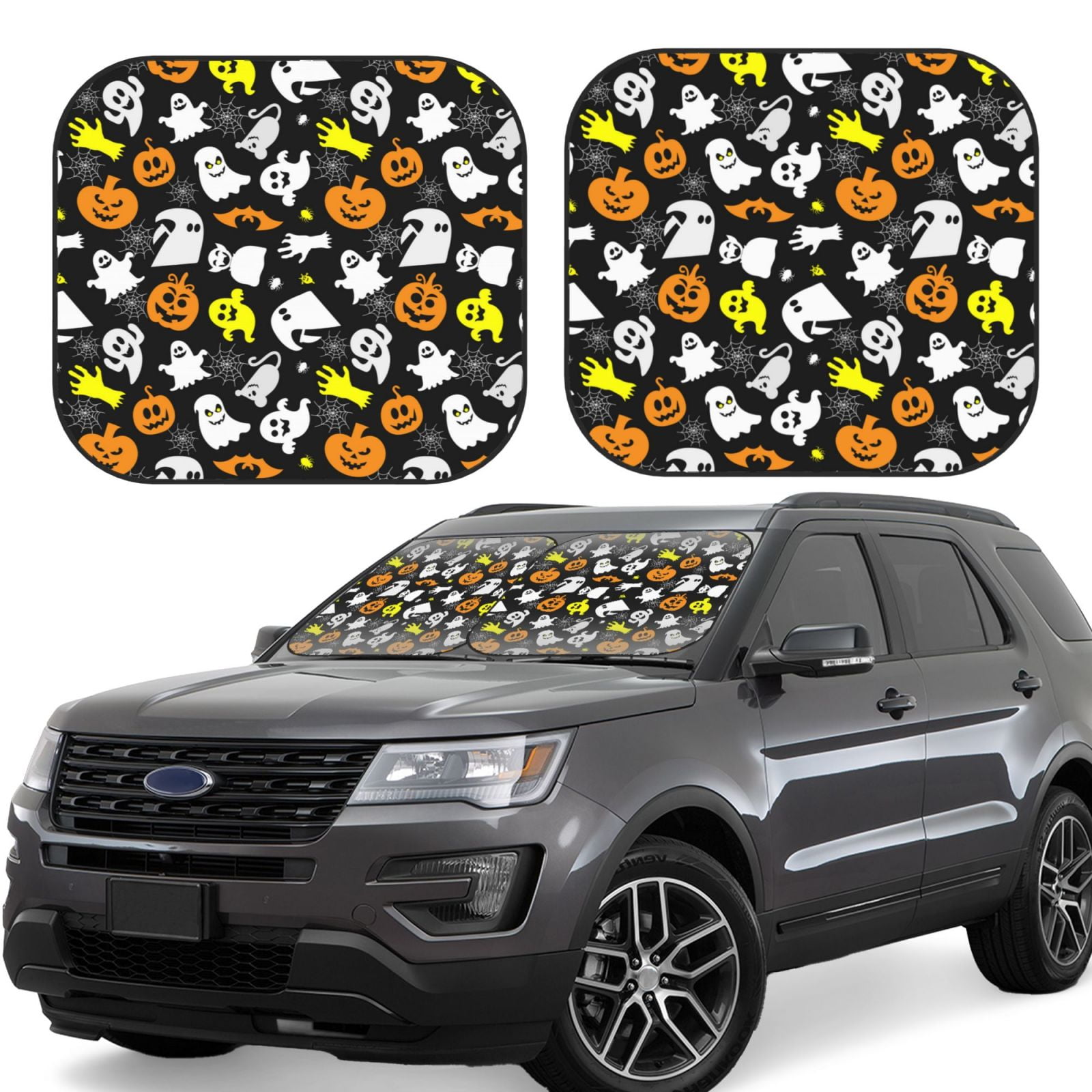 Windshield Sun Shade, spider web pumpkin halloween 2-Piece Foldablecar ...
