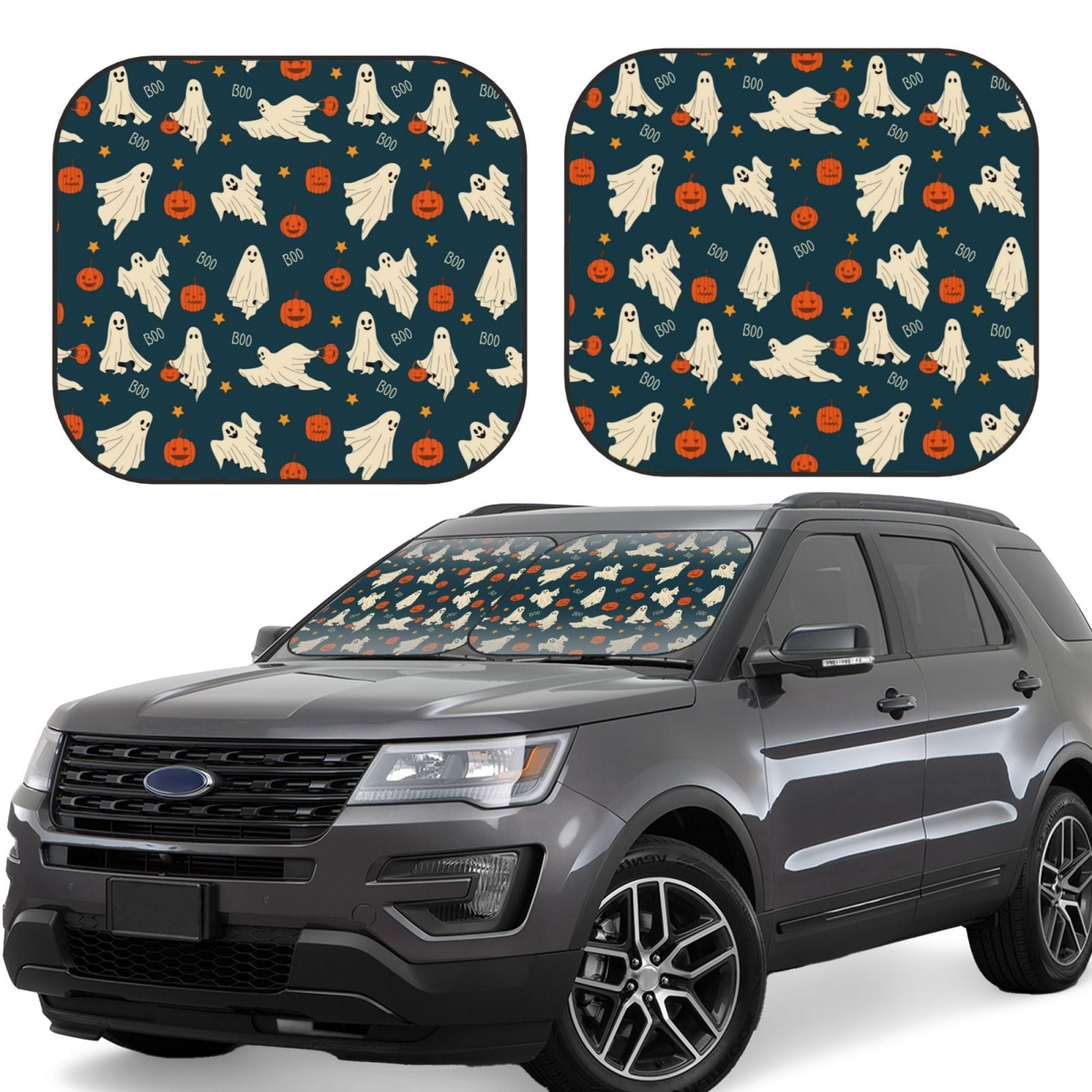 Windshield Sun Shade spooky halloween pumpkin 2 Pieces Car Front Sun ...
